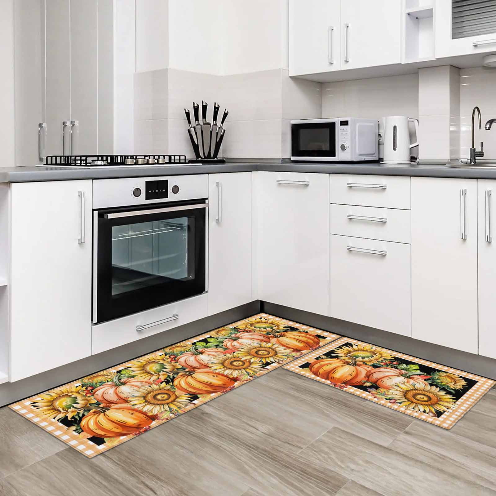 Burnt Orange Yellow Pumpkins Fall 2 Pieces Non-Slip Kitchen Mat Set ...