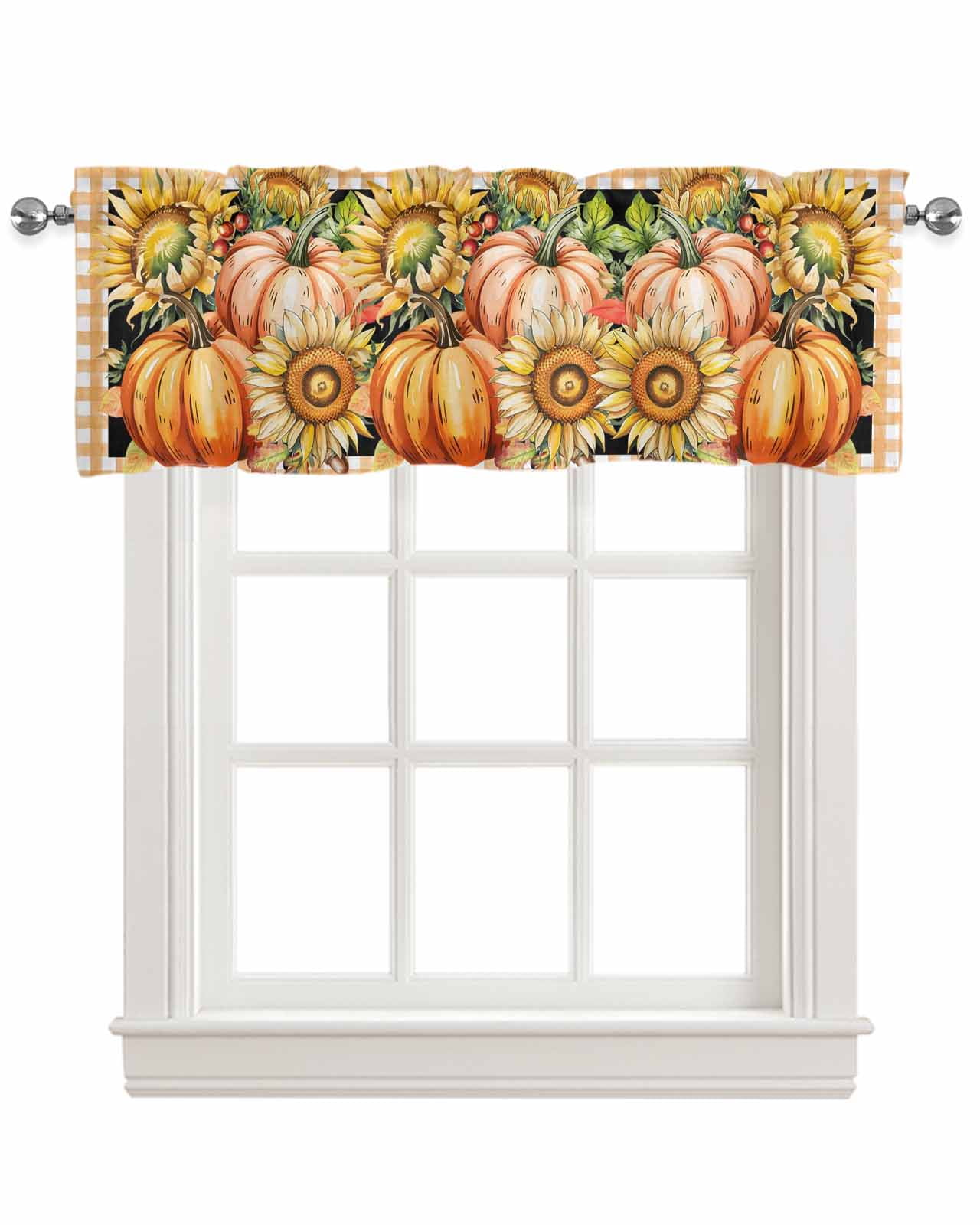 Burnt Orange Yellow Pumpkins Fall Kitchen Valances for Windows ...