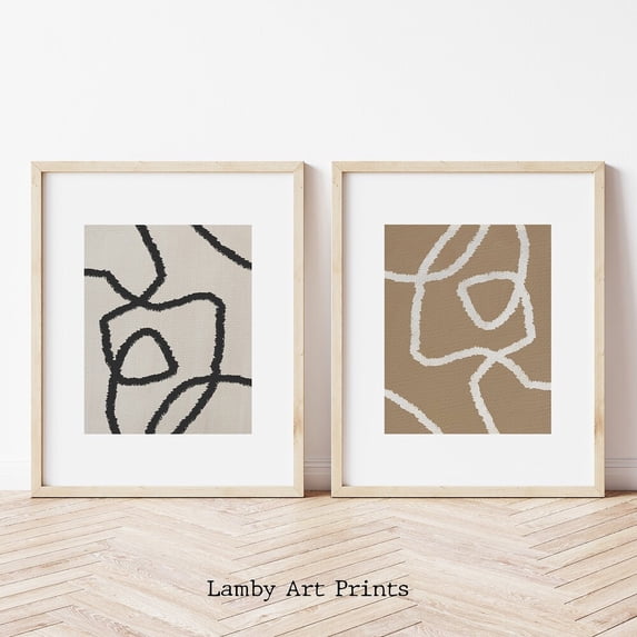 Burnt Sienna Abstract Shapes Line Drawing Minimal Wall Art Home Decor ...