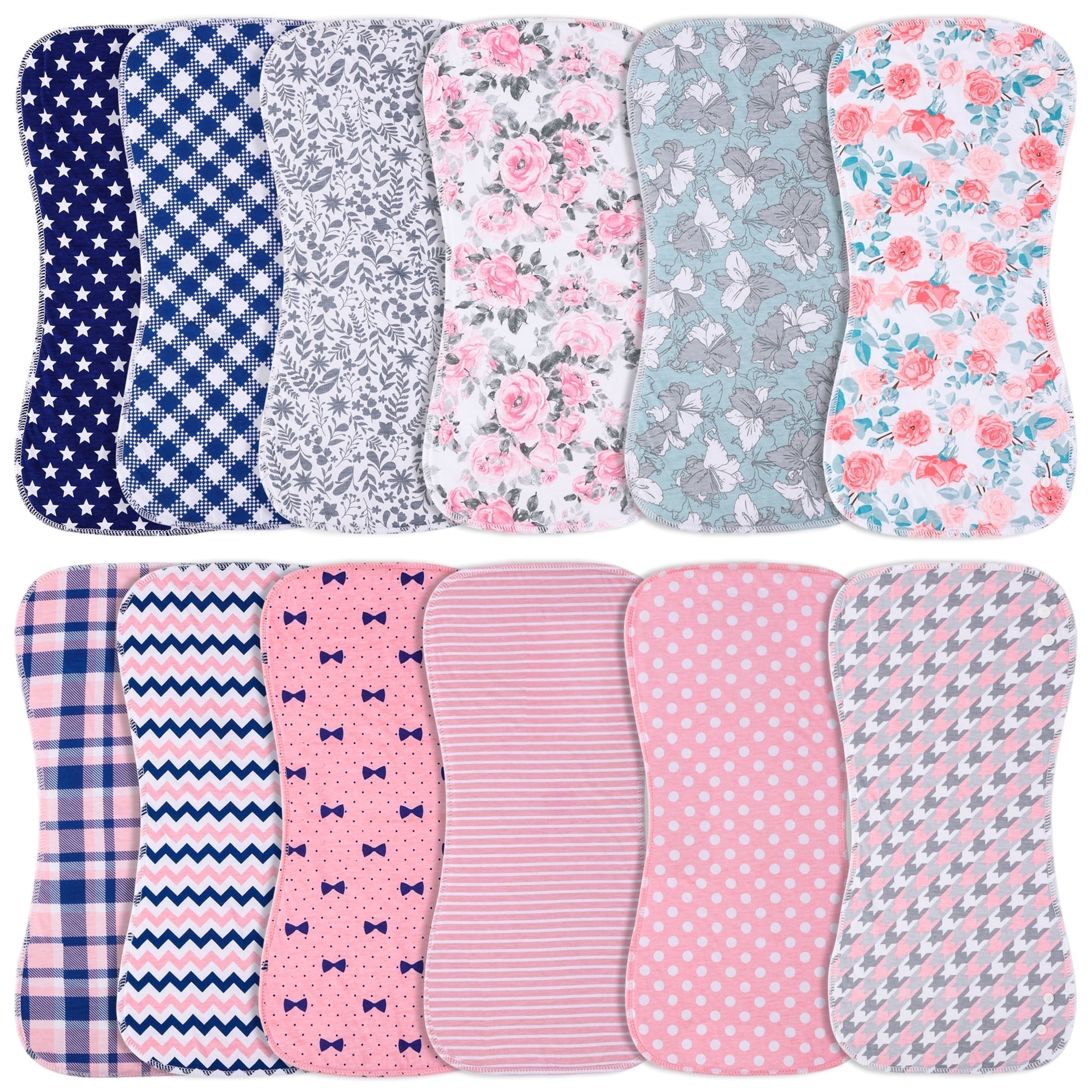 "Benoxine 12-Pack 2-in-1 Baby Bibs, Burp Cloths, 3-Layer Design, Large ...