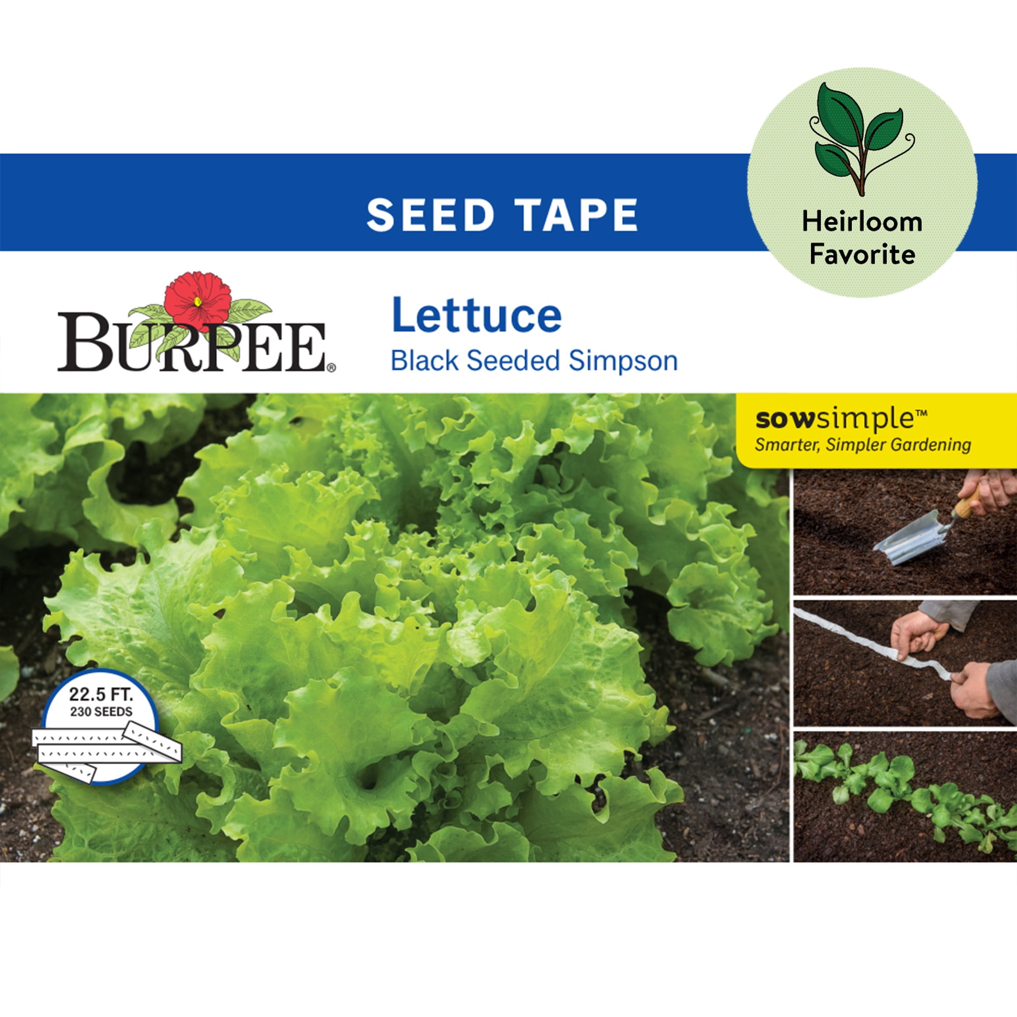 Burpee Black Seeded Simpson Lettuce Seed Tape - Non-GMO, Heirloom ...