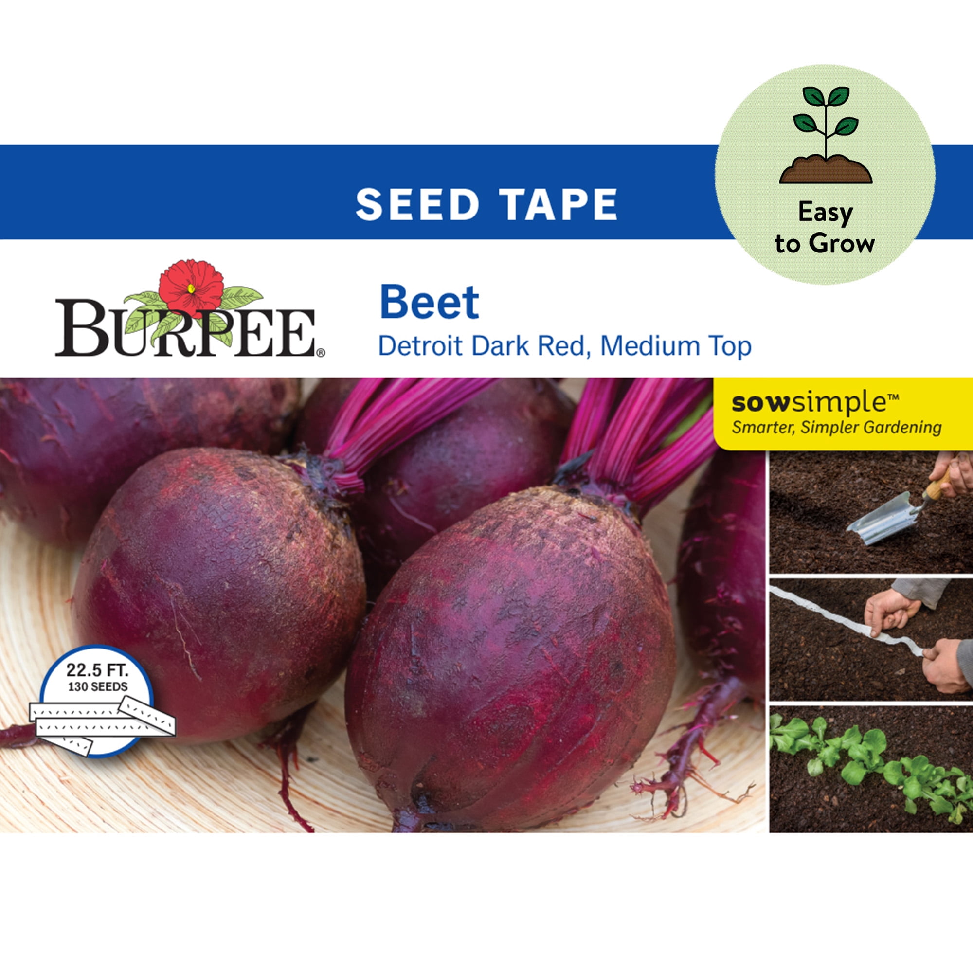 Burpee Medium Top Detroit Dark Red Beet Seed Tape - Non-GMO, Easy to ...