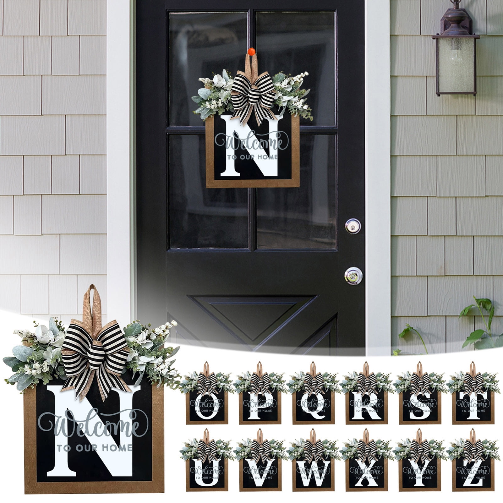 Burr-free Alphabet Design Front Door Wreath - Faux Greenery with ...