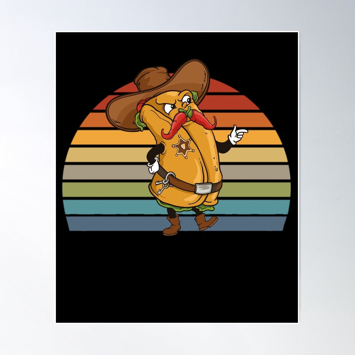 Burrito Cowboy Sheriff With Chili Mustache Cinco De Mayo Poster Wall ...
