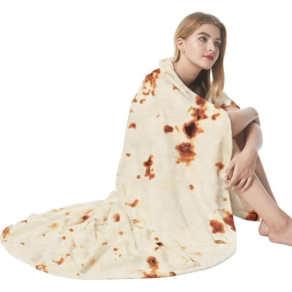 Burrito Tortilla Blanket 60in, Double Sided Soft Flannel Throw, Gag ...