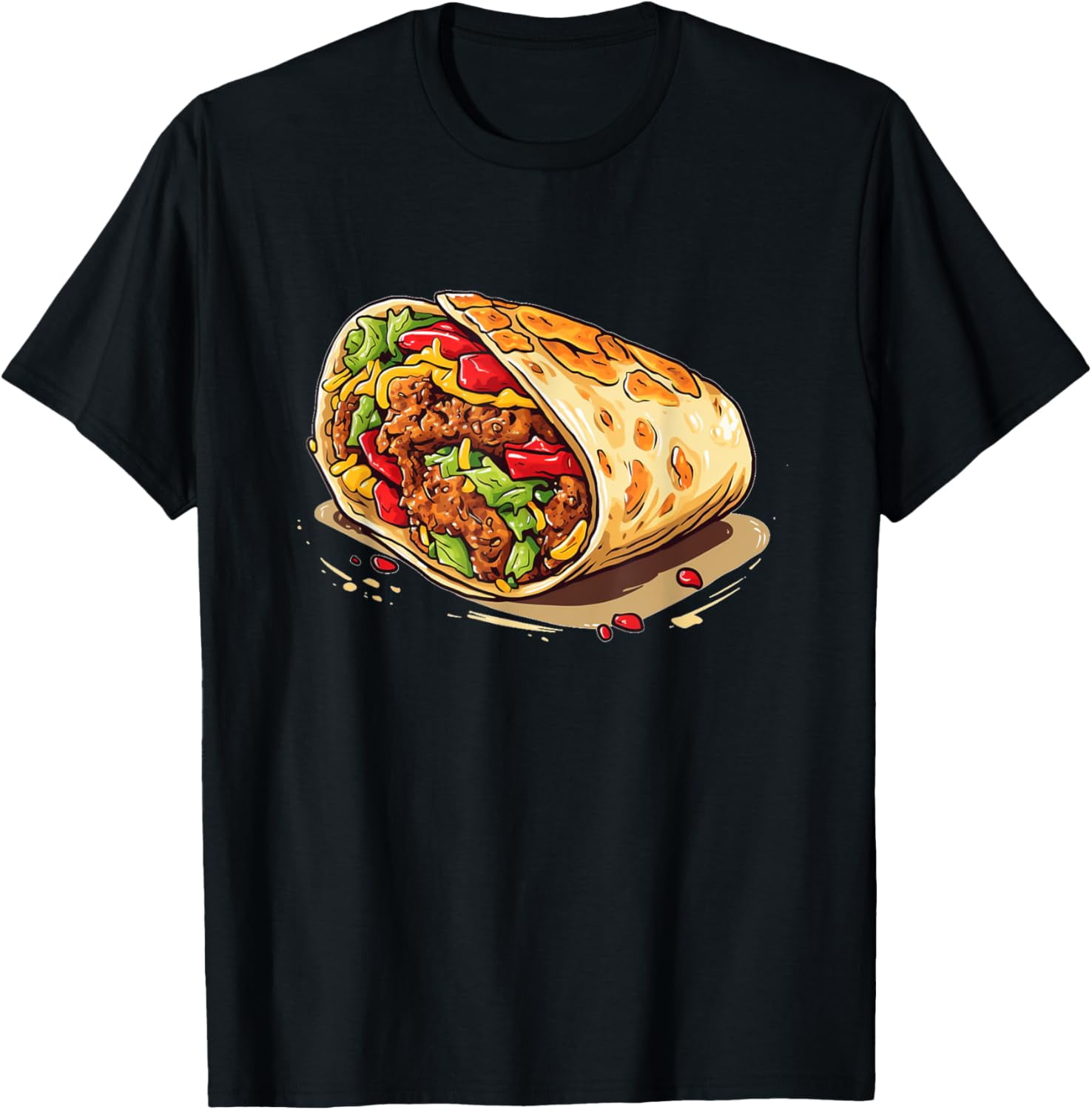 Burrito with Vegetable and Beef for Mexican Food Lovers T-Shirt ...