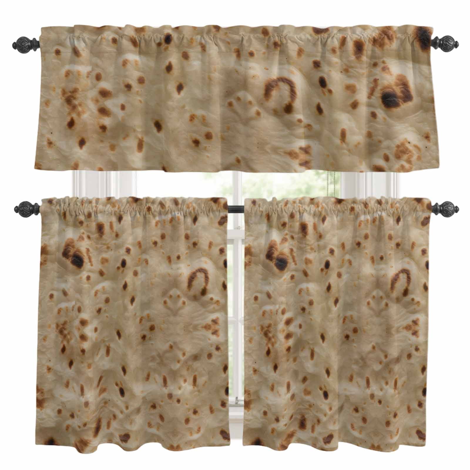 Burritos Food Kitchen Curtains Valances and Tiers Set of 3 Pancake ...