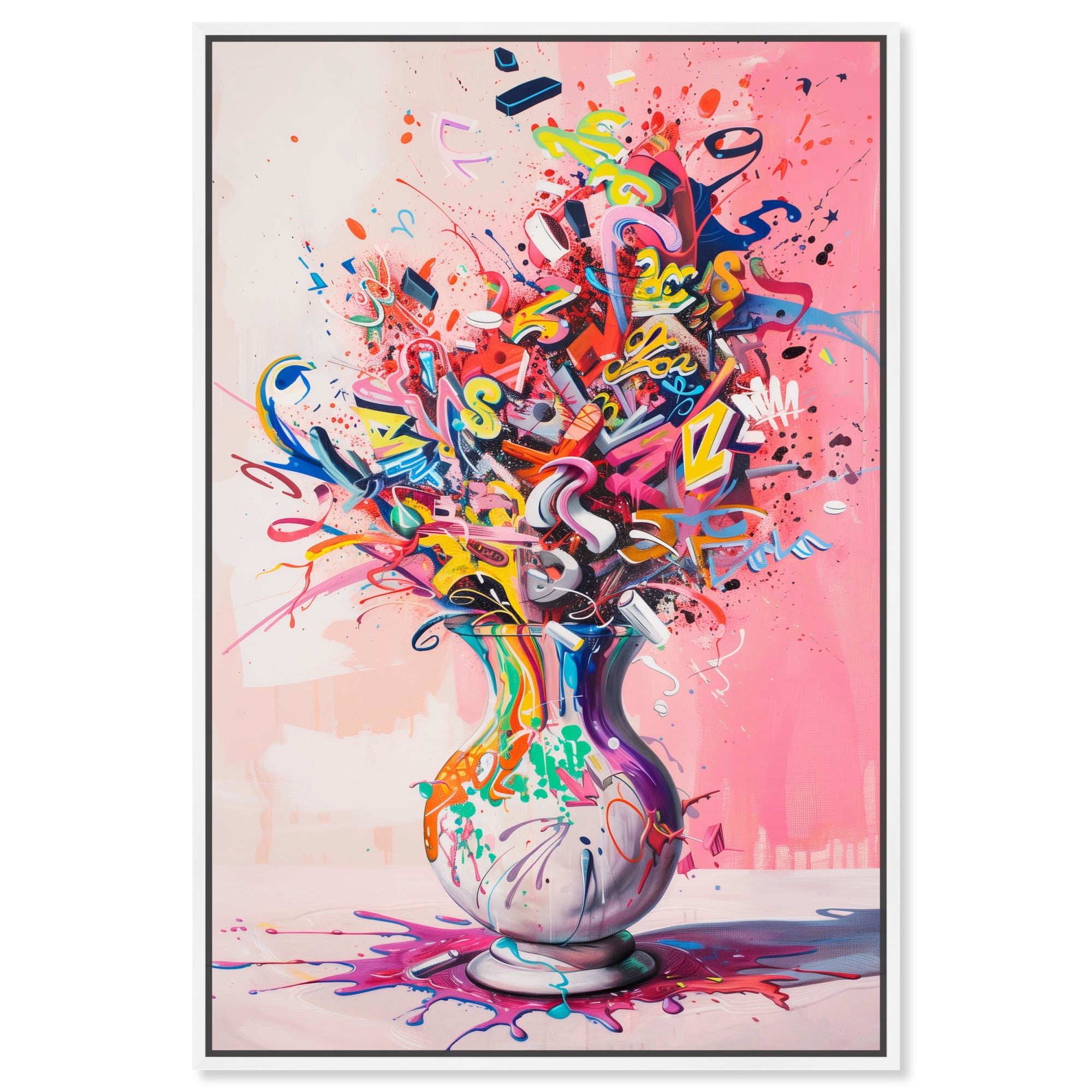 Burst of Color Vase Canvas Graffiti Pop Art by Art Remedy, White Frame, 20" x 30" - Walmart.com