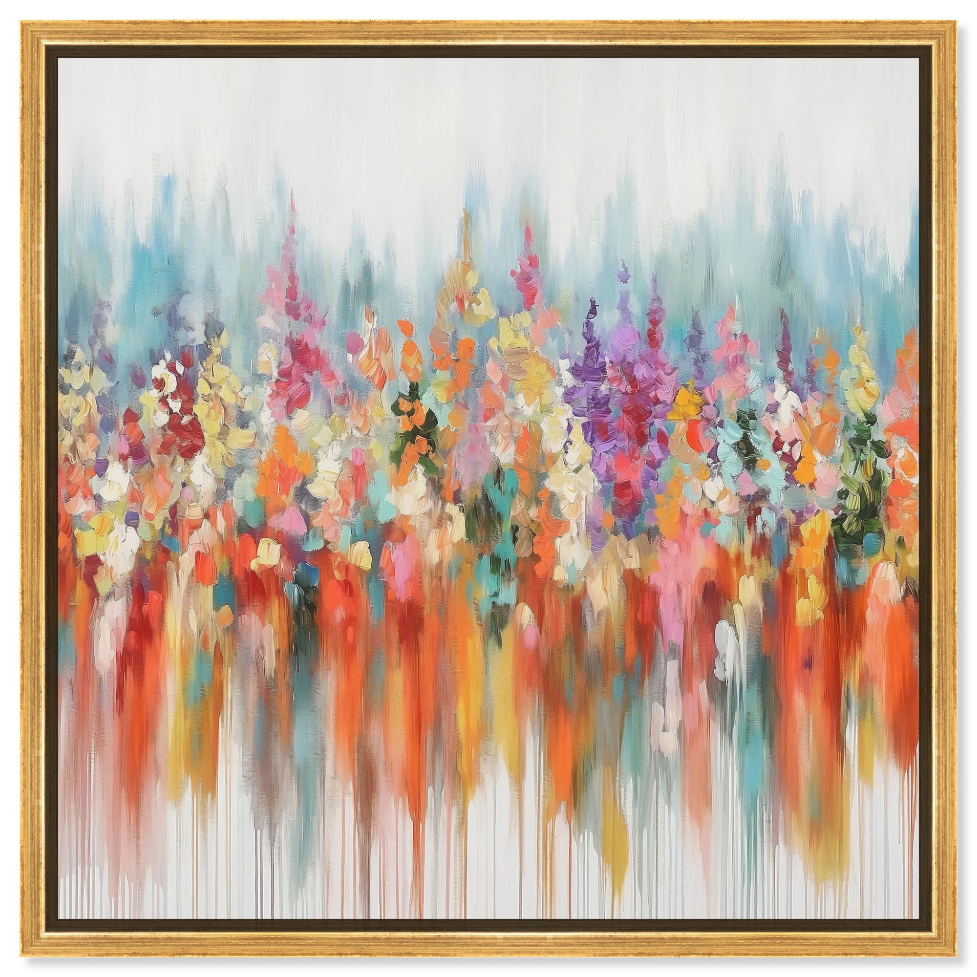 Burst of Flora Canvas Floral Abstract Art by Art Remedy, Gold Frame, 24" x 24" - Walmart.com