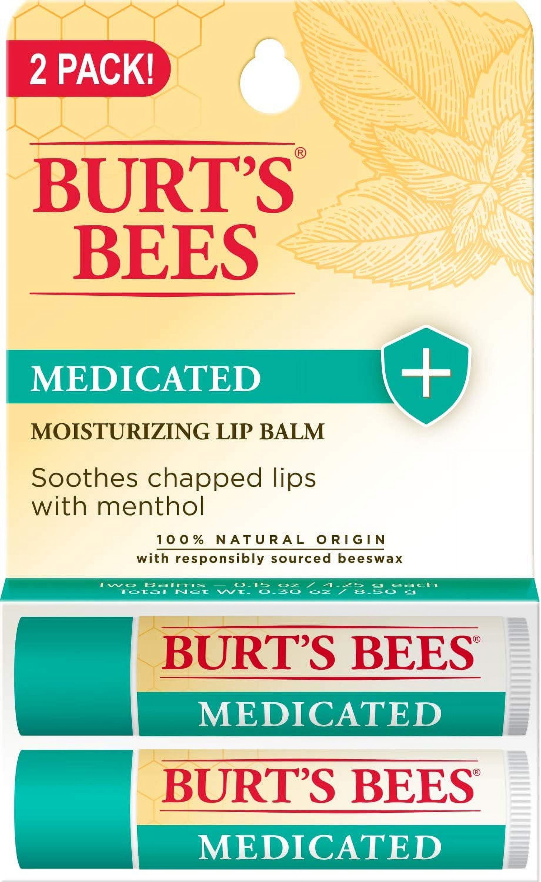 Burt's Bees Medicated Lip Balm, Moisturizing, Menthol and Eucalyptus ...