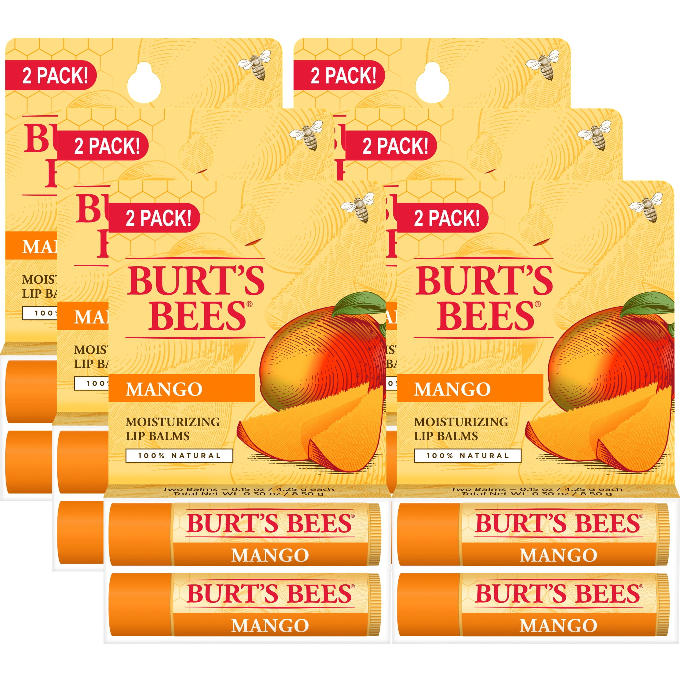 Burt's Bees 100% Natural Moisturizing Lip Balm, Mango, 2 Count, Total ...