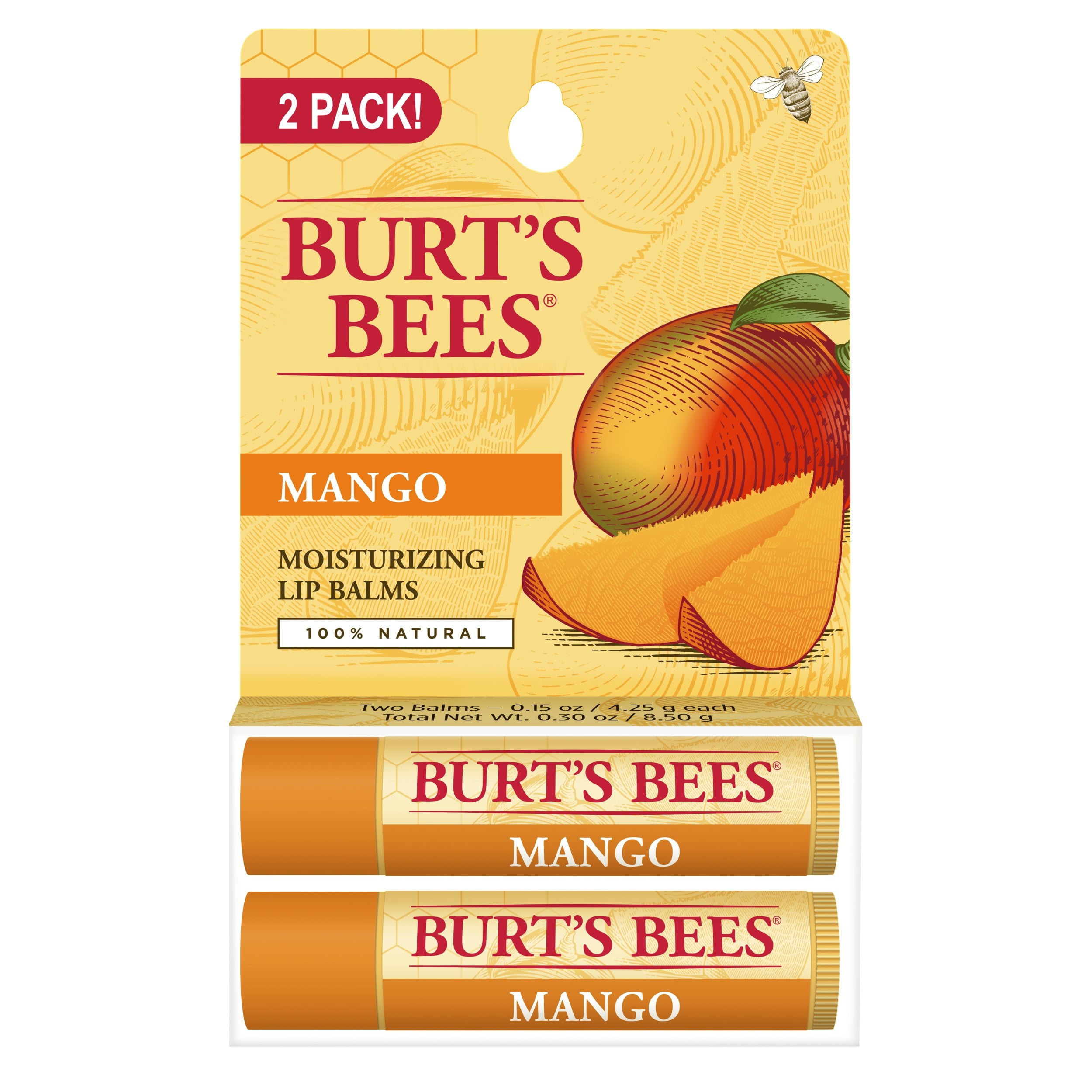 Burt's Bees 100% Natural Moisturizing Lip Balm, Mango Flavor, 2 Count ...