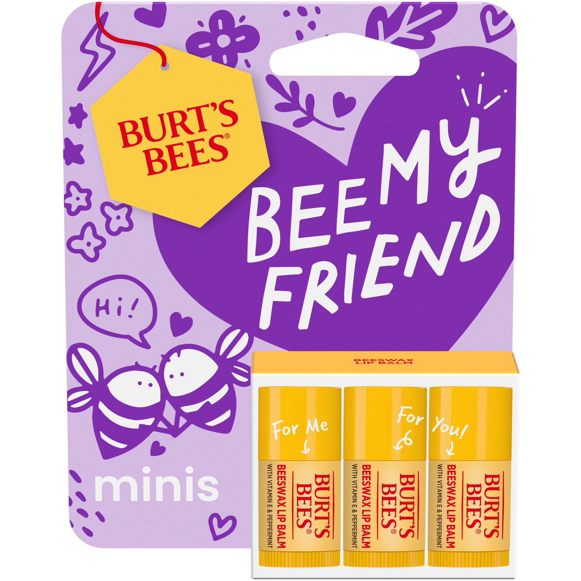 Burts Bees Bee My Friend Minis Beeswax Lip Balm Gift Set, 3-Pack, 0.049 ...