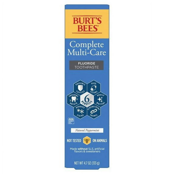 Burt's Bees Complete Multi-Care Fluoride Toothpaste, Peppermint, 4.7 Oz ...