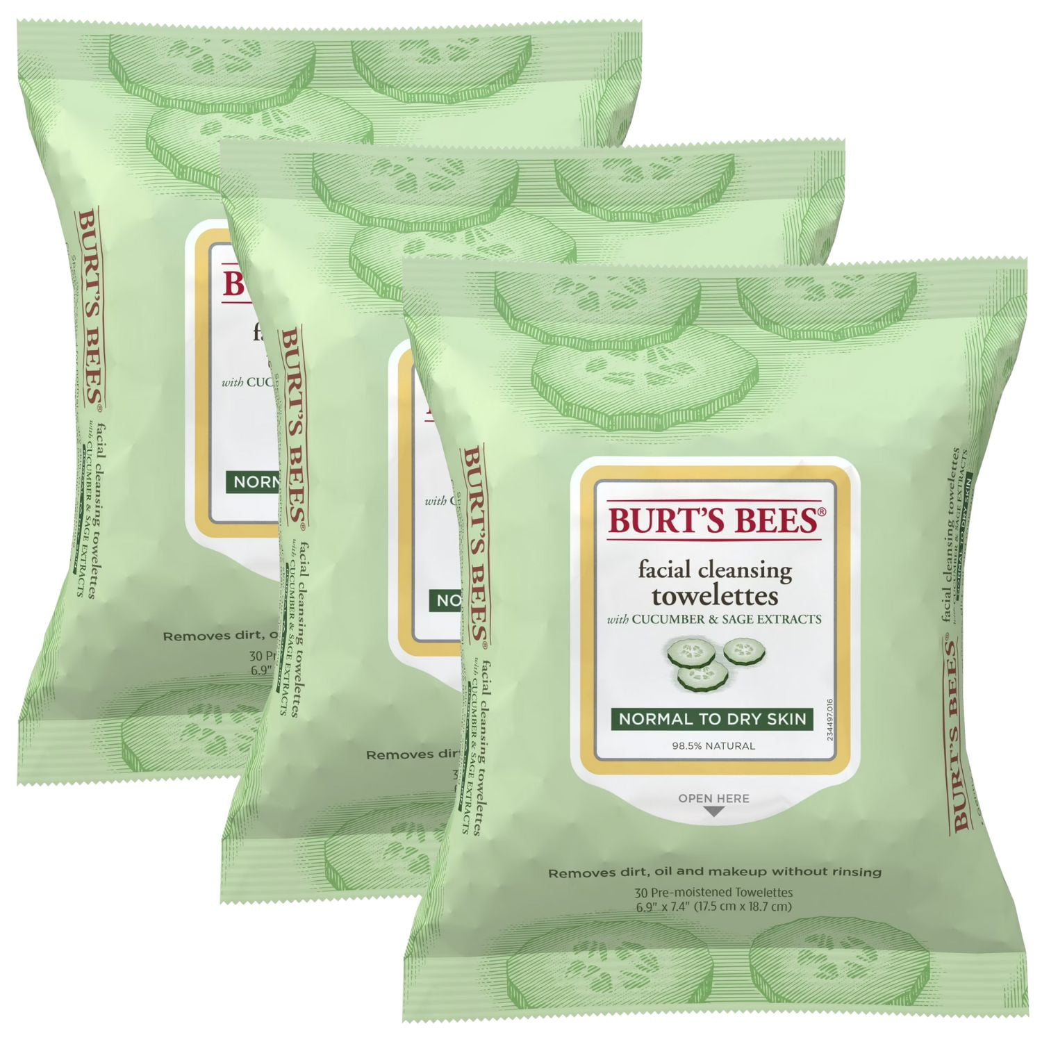 Burt's Bees Facial Cleansing Towelettes, Cucumber and Sage, 30 ct- 2pk ...