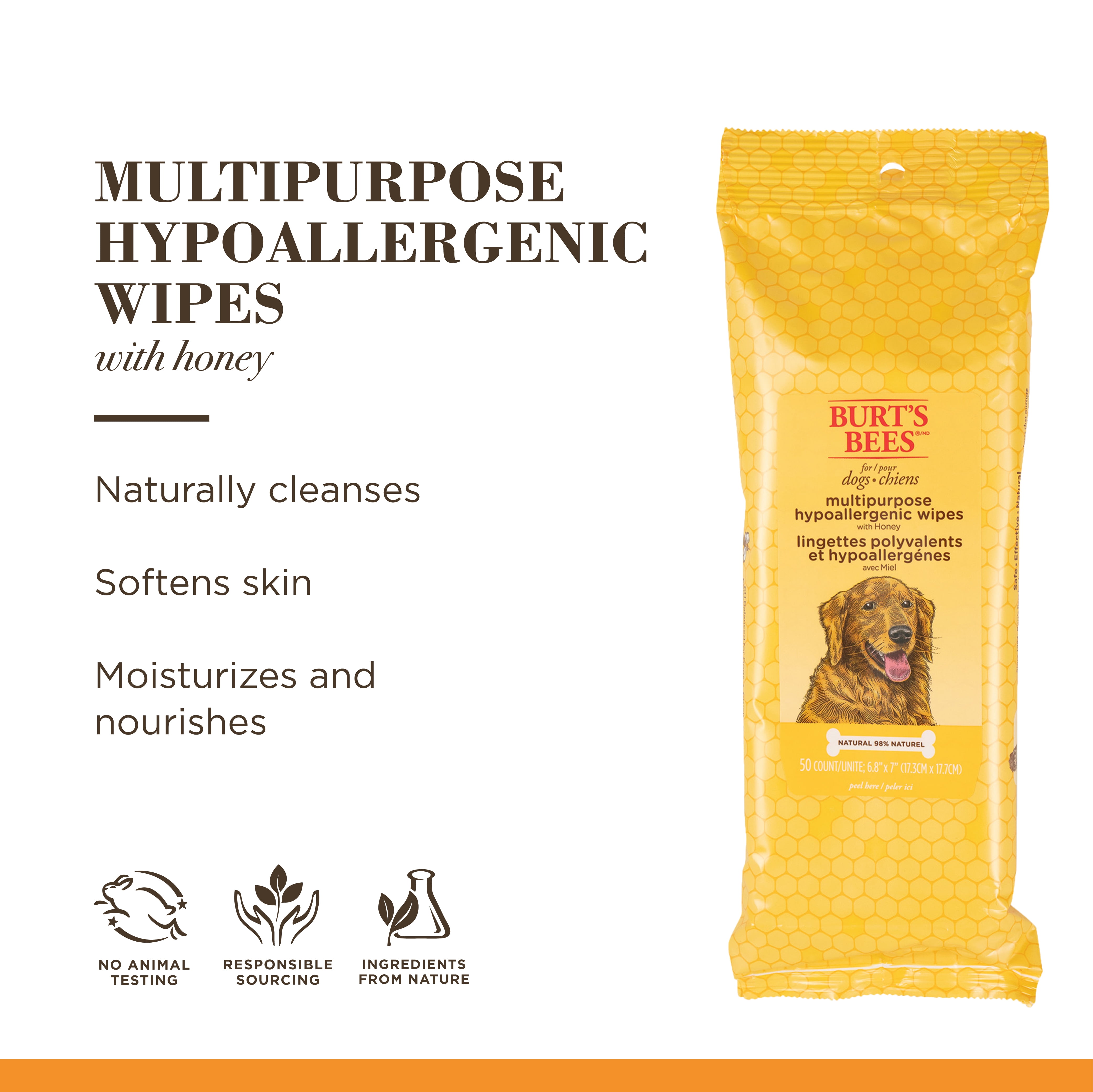 Burt's Bees For Dogs Hypoallergenic Multipurpose Wipes 50 Ct. - Walmart.com