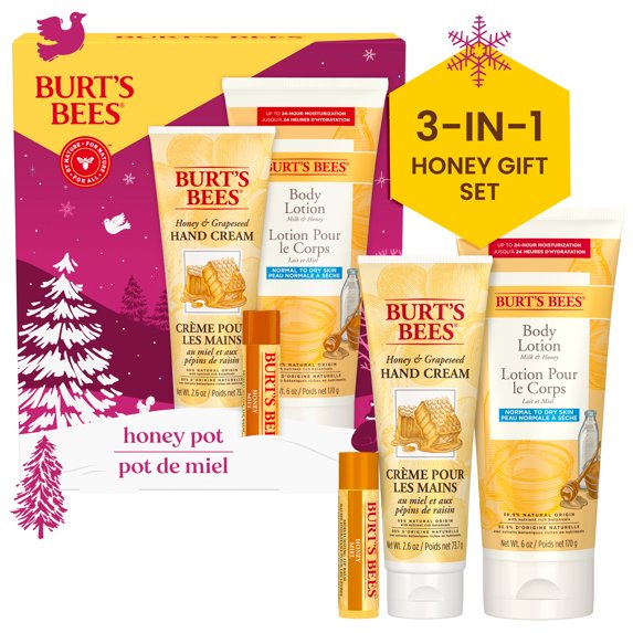 Burt's Bees Honey Pot Gift Set with Lip Balm, Body Lotion, and Hand ...