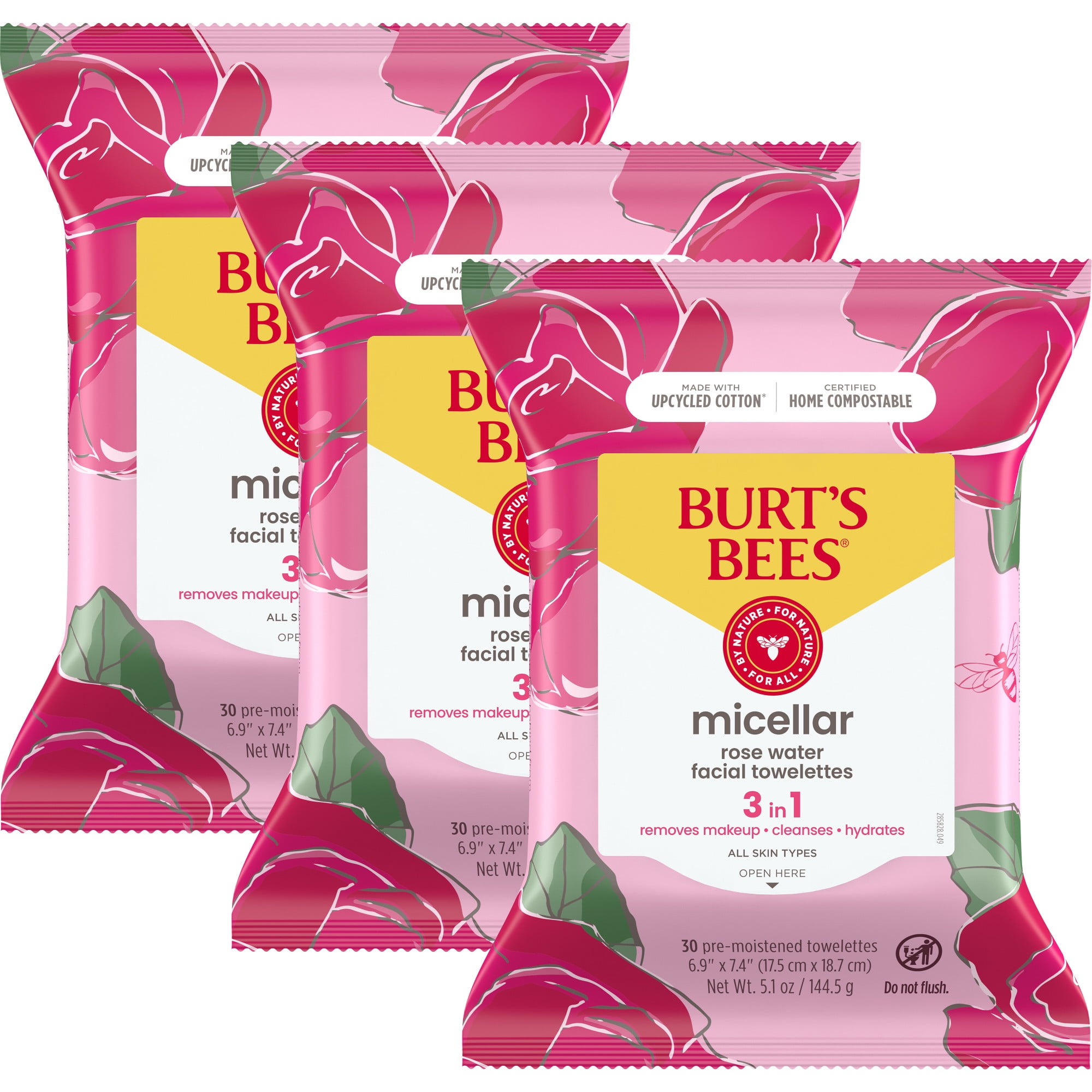 Burt's Bees Micellar Facial Towelettes, Rose Water, Hydrating and ...