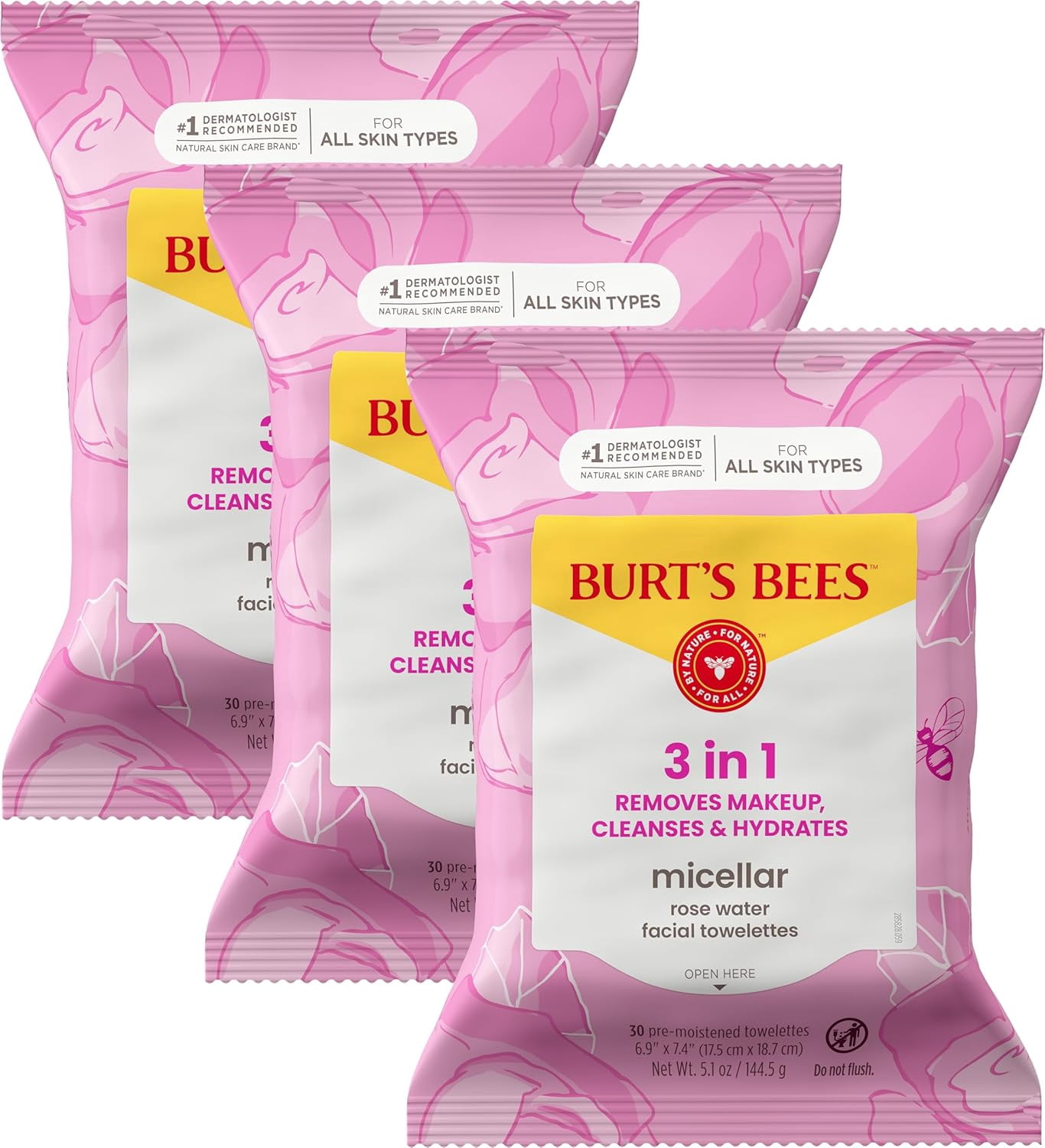 Burt’s Bees Micellar Rose Water Facial Towelettes, 100% Plant Based ...