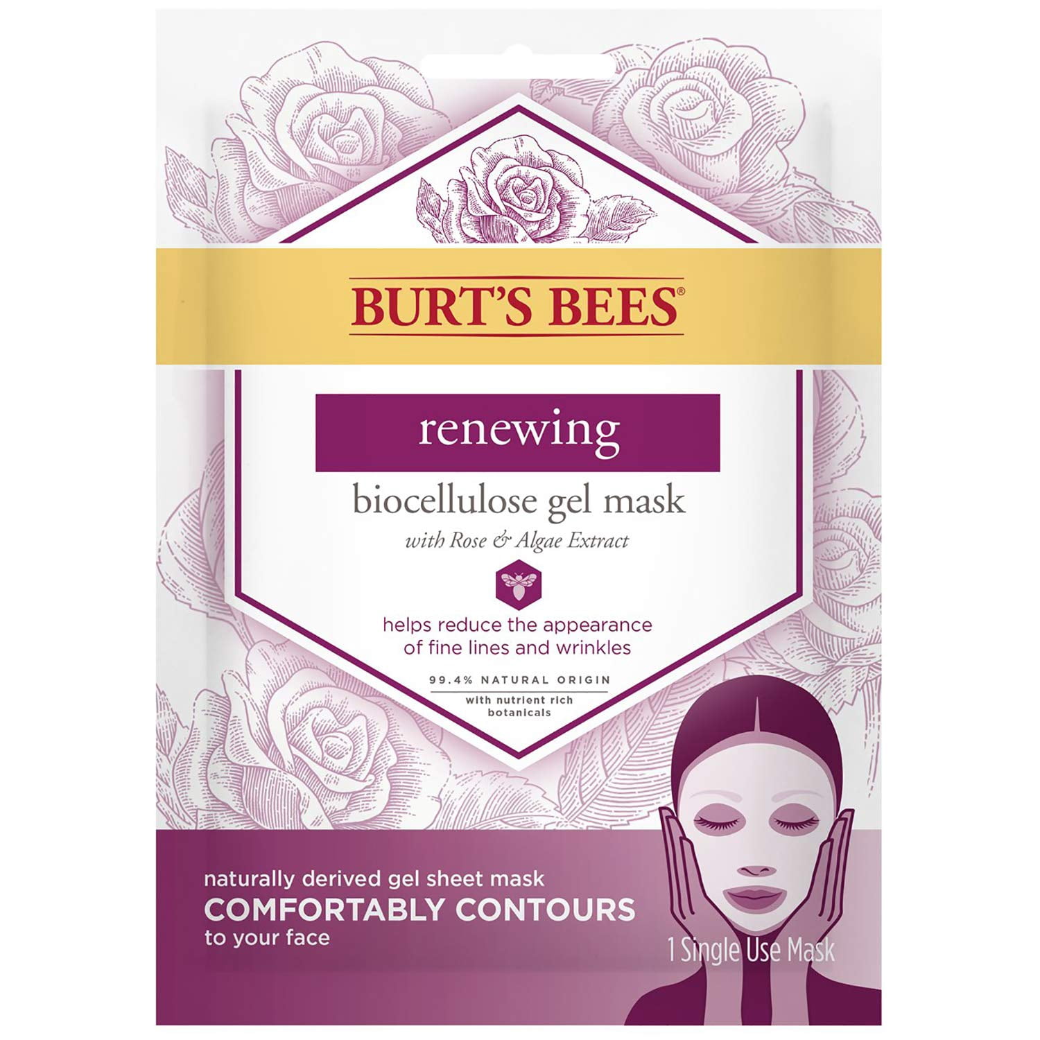 Burt's Bees Renewing Biocellulose Gel Face Sheet Mask Rose and Algae ...