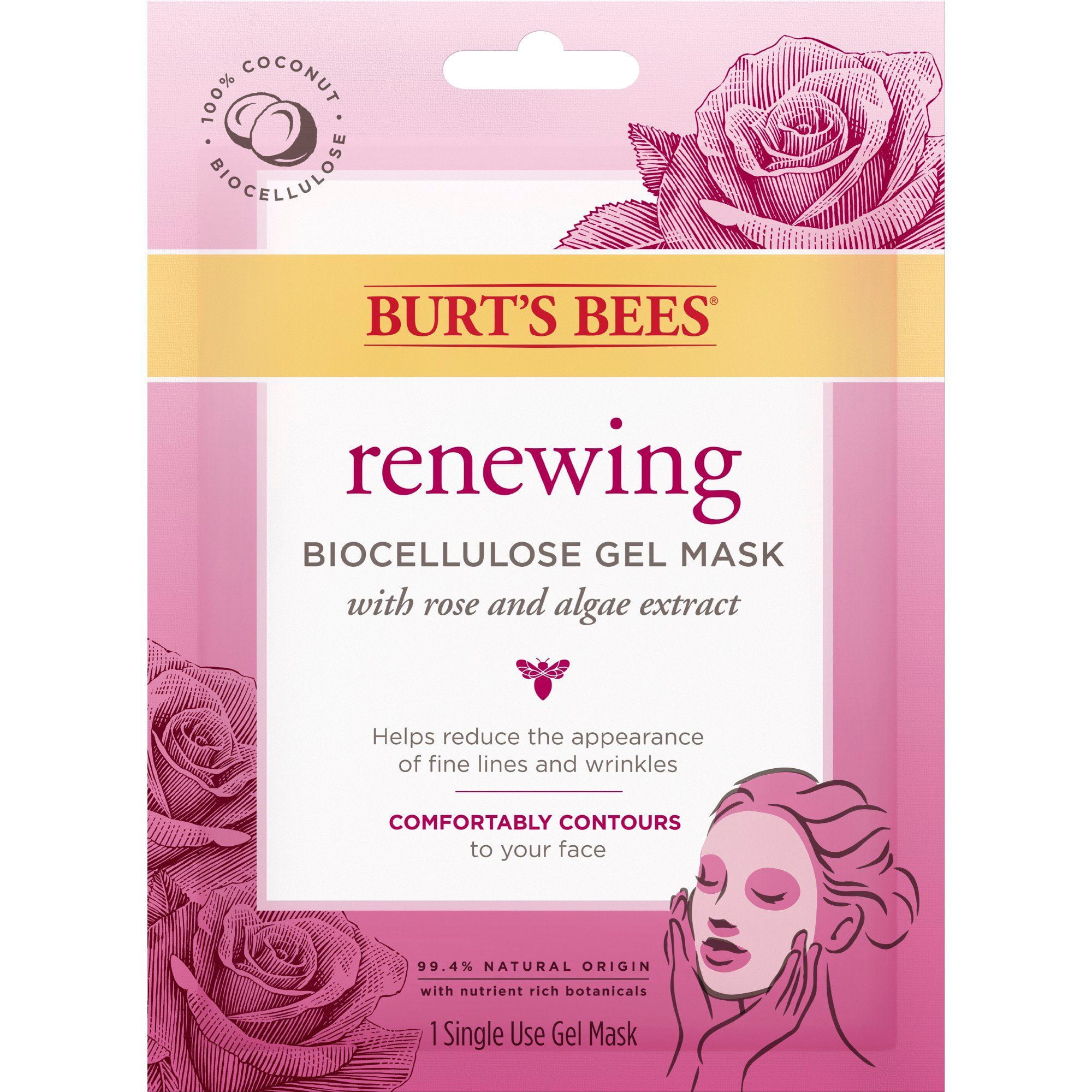 Burt's Bees Renewing Biocellulose Gel Mask - Rose & Algae Extract ...