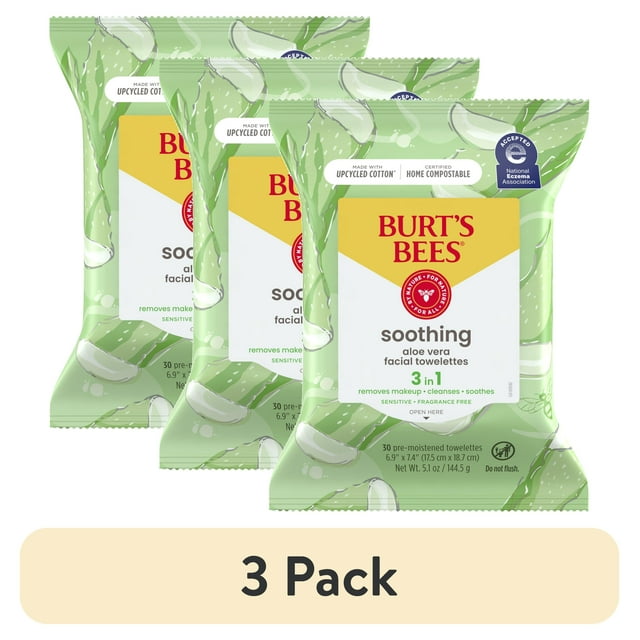 (3 pack) Burt's Bees Soothing Facial Towelettes With Aloe Vera, College ...