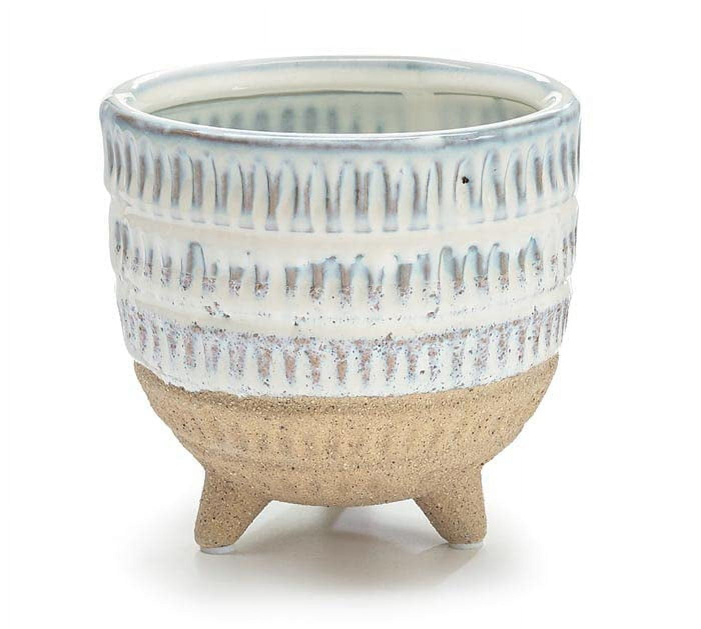 Burton+BURTON Footed White and Tan Textured Planter - Walmart.com