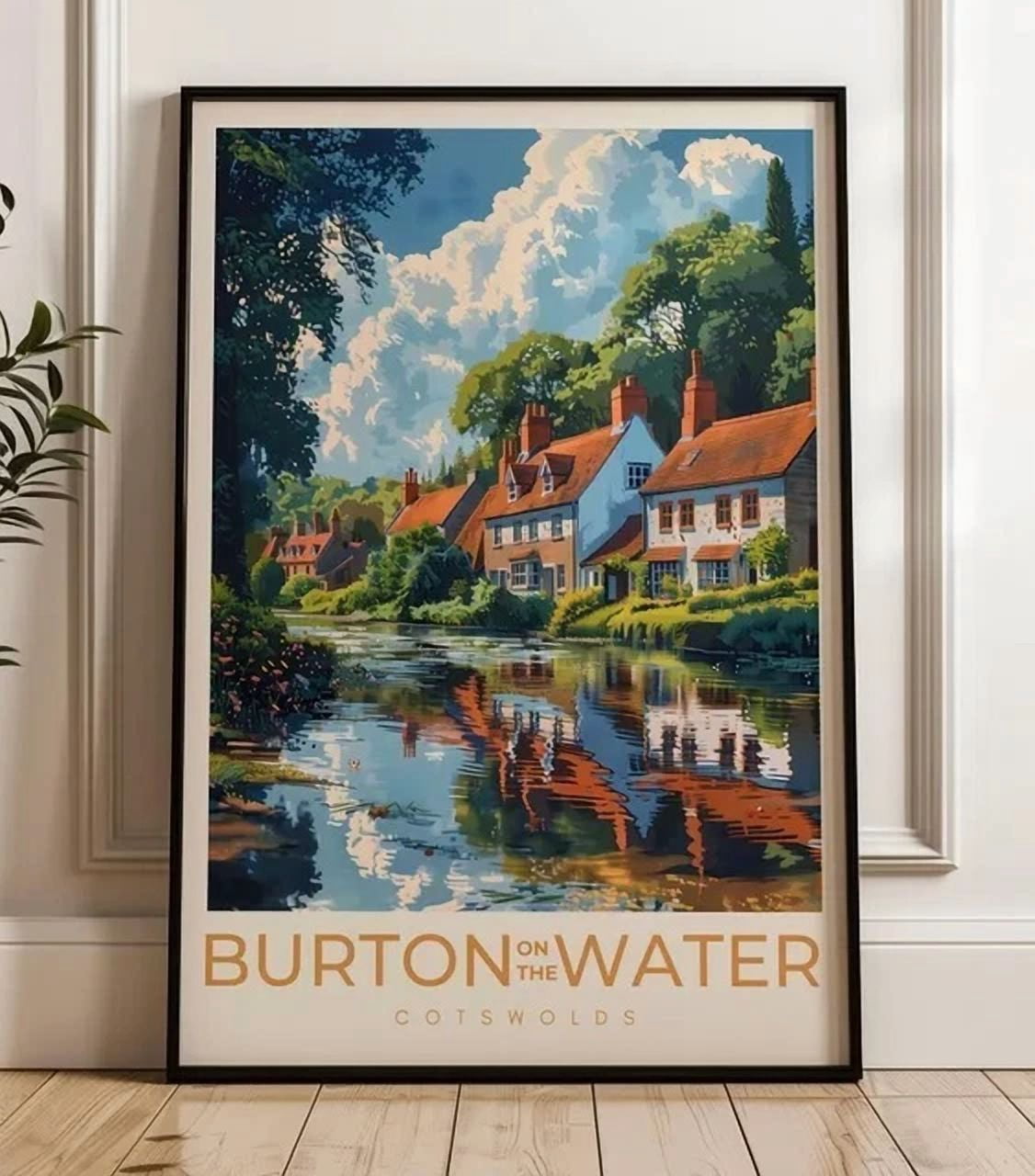 Burton On The Water Travel Poster - England Wall Art Print Illustration ...