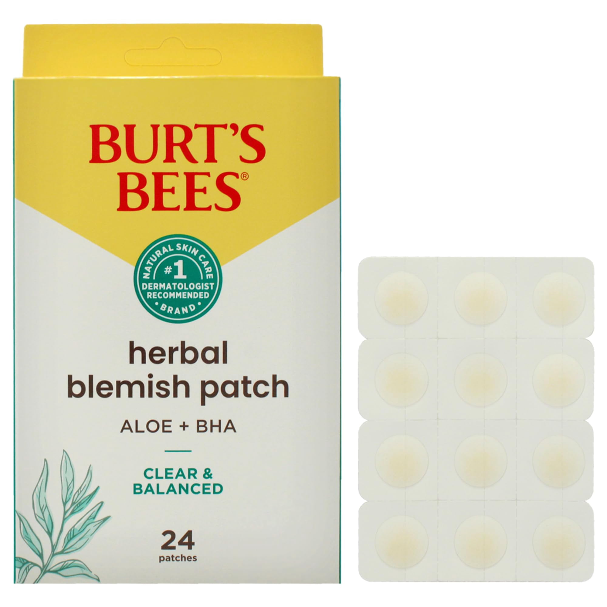 Burts Bees Clear and Balanced Herbal Blemish Patch for Women - 24 Count ...