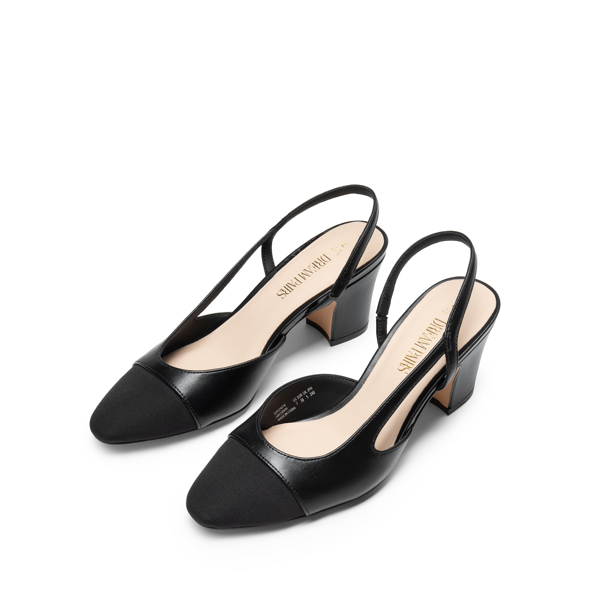 BURUDANI Women Slingback Low Chunky Heels Pumps Ankle Strap Cap Toe ...