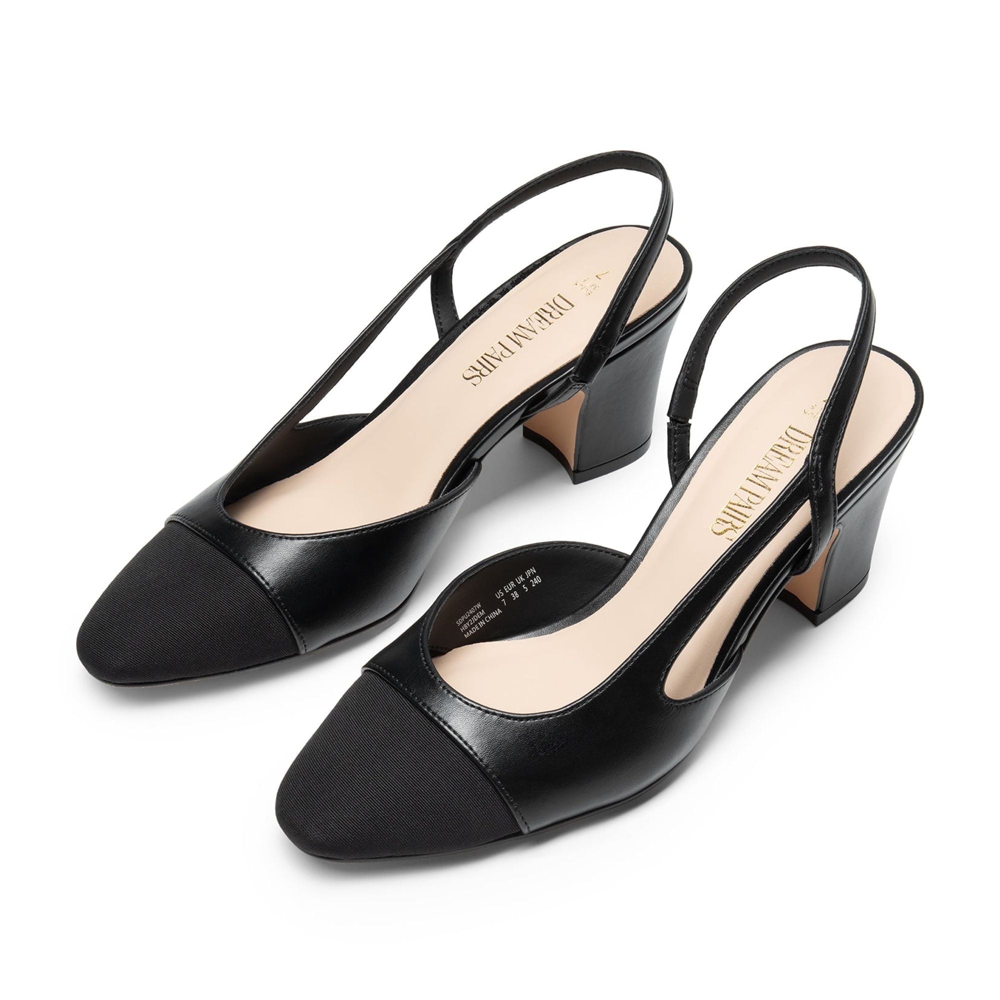 BURUDANI Women Slingback Low Chunky Heels Pumps Ankle Strap Cap Toe ...