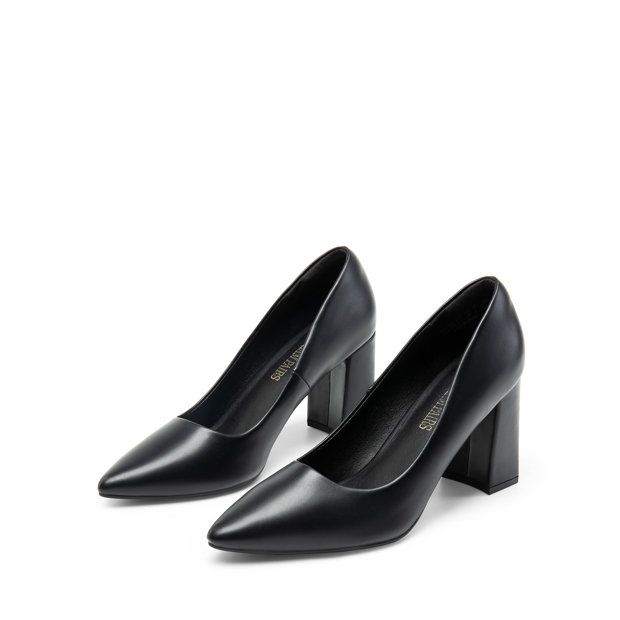 Burudani Women's High Chunky Heel Pump Closed Toe Block Heels Slip On ...