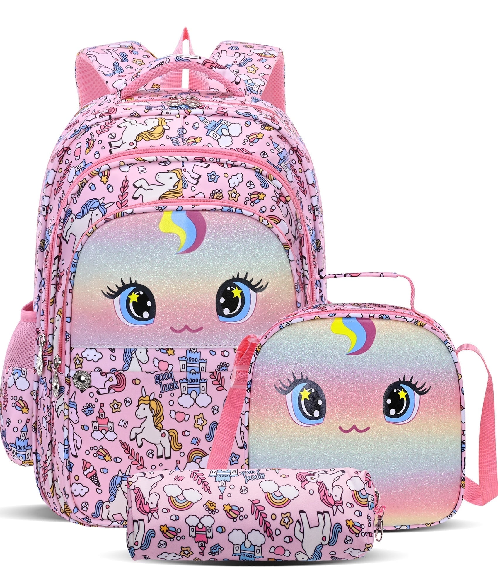 Burufy Kids School Backpack Set for Girls, 3-in-1 School Bag with Lunch ...