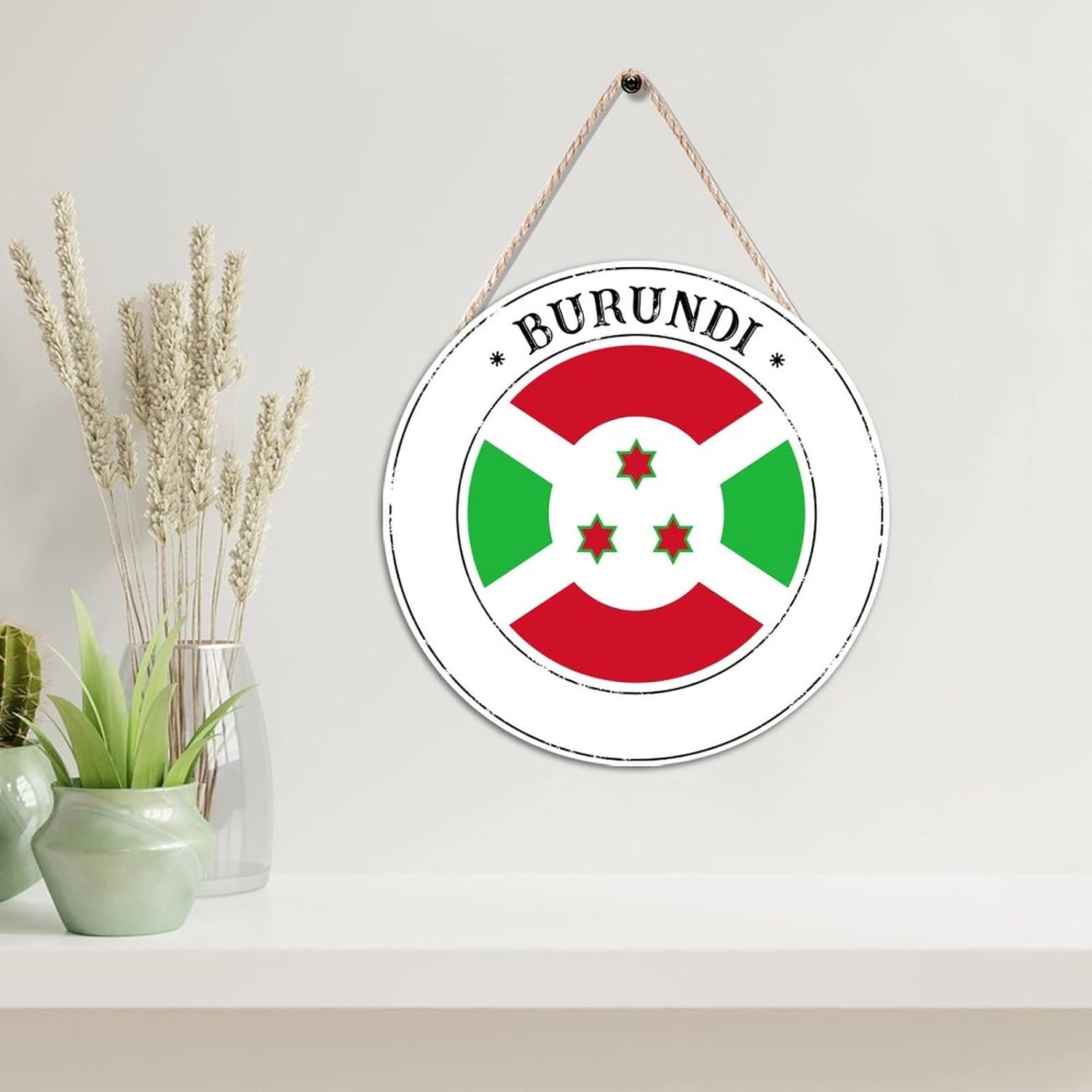 Burundi Flag Wood Sign Round Wood Sign For Front Door Farmhouse Home ...