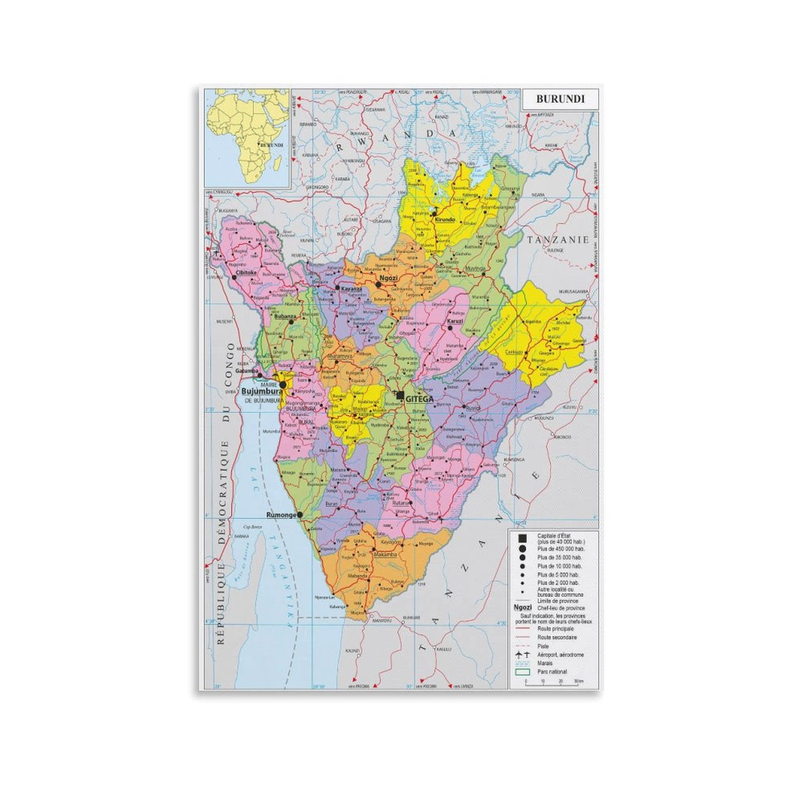 Burundi Map Posters Artworks Picture Print Poster Wall Art Painting ...