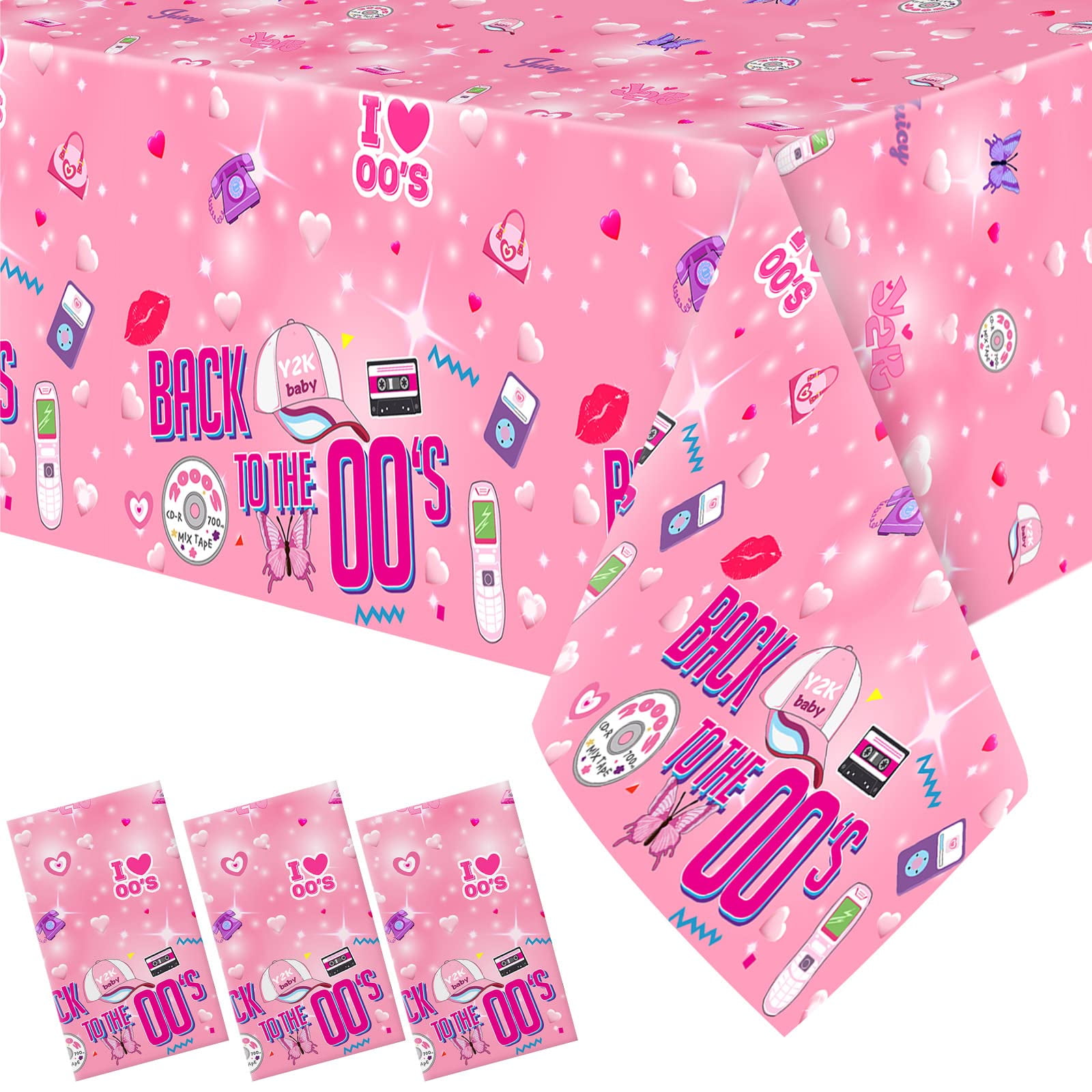 Buryeah 3 Pcs Y2k SSF20 Party Decorations 2000s Pink Tablecloth ...