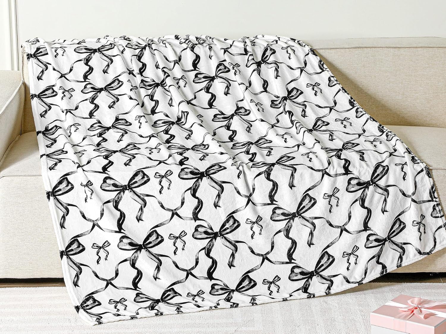 Buryeah Beige Bow Throw Blanket Preppy Blanket Coquette 50" x 60 ...