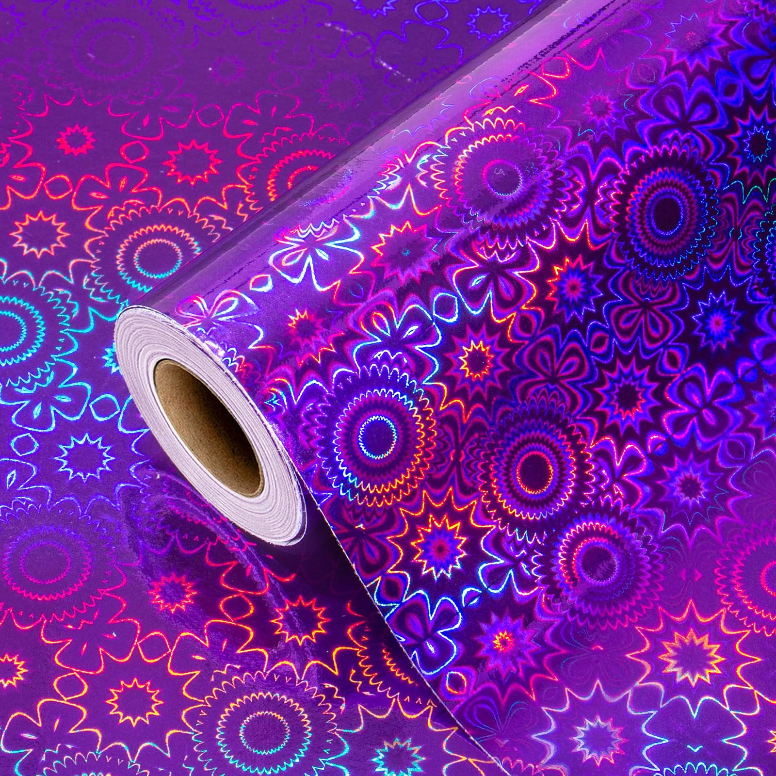 Burymento Purple Wrapping Paper Roll, Metallic Holographic Bohemia Gift ...