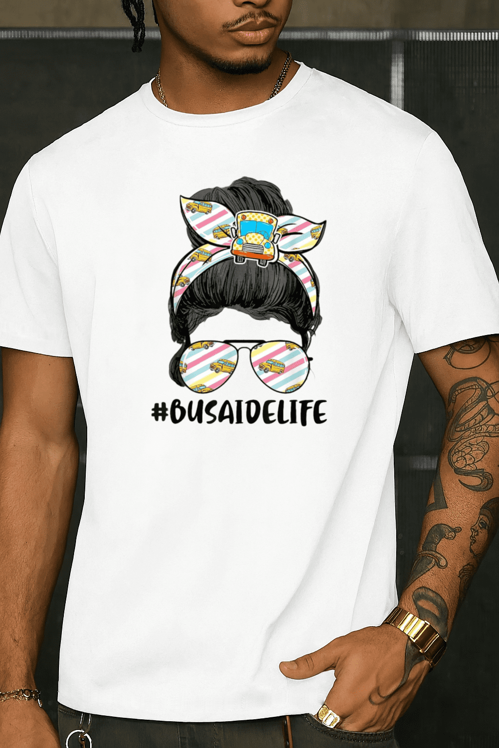 Bus Aide Life Messy Bun Cute School Bus Driver Helper Unisex T-Shirt ...