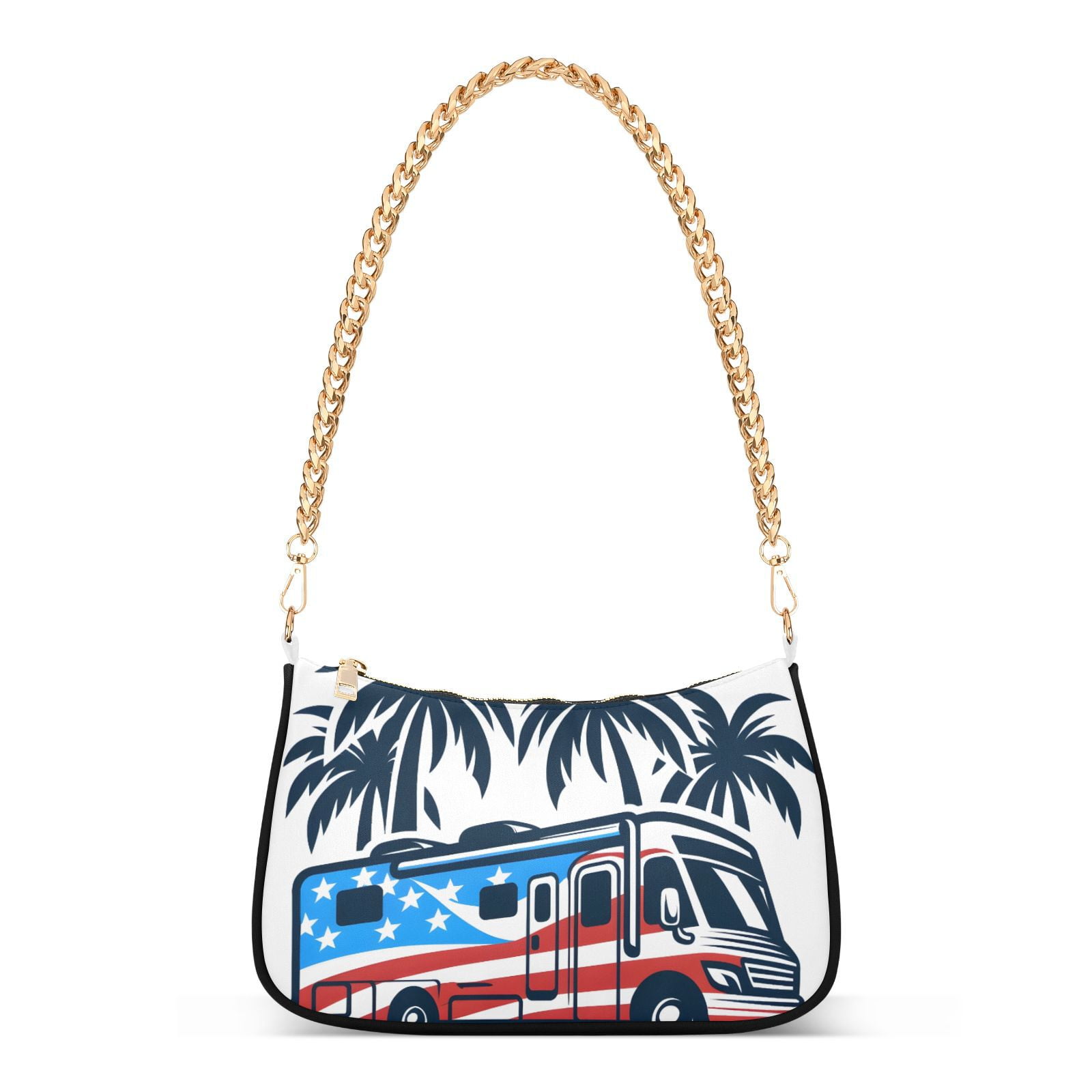 Bus American Flag TreesWomen Small Shoulder Bag Crossbody Tote Hobo ...