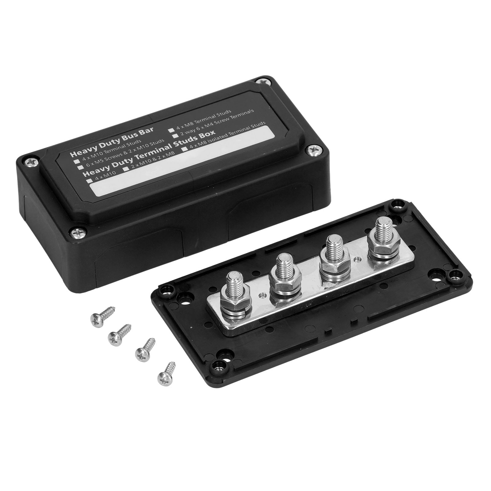 Bus Bar Box With Screws, M10 Terminal Studs, Power Distribution Block, Busbar Box 48V 300A Black ...