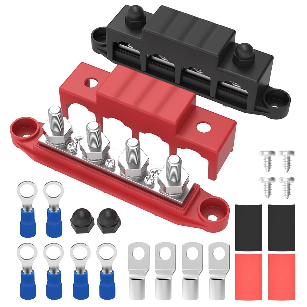 Bus Bar, Malictele 250A 12V Power Distribution Block with M10 4 x 3/8" Posts, Battery Terminal ...