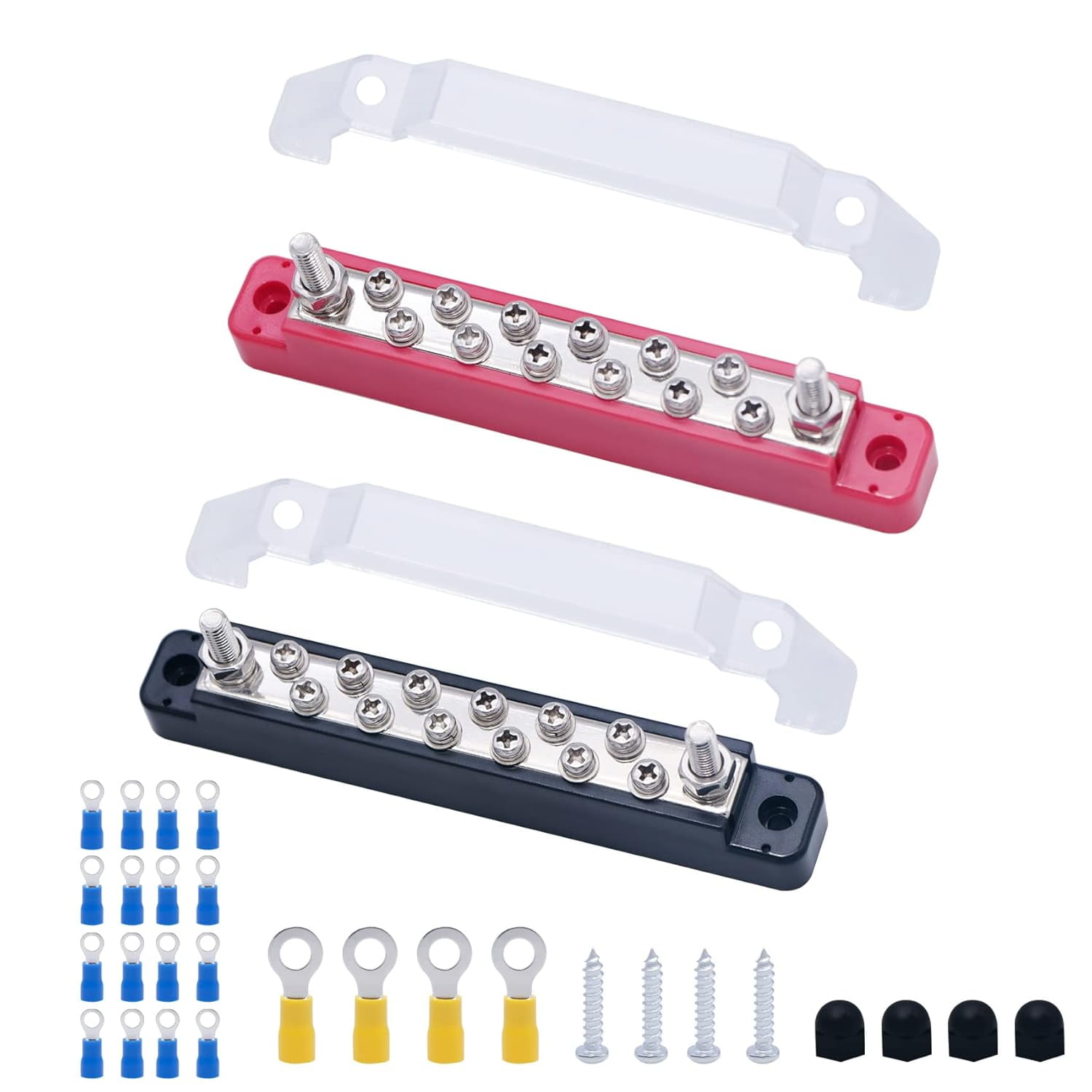 Bus Bar Terminal 12V Power Distribution with 2 x 1/4" Posts and 12 x #8 ...