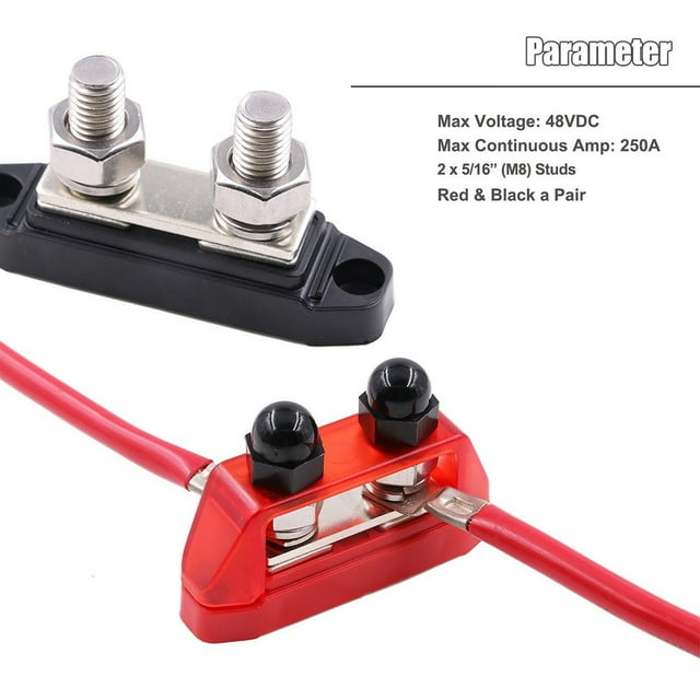 Bus Bars Power Distribution Block 12V 250A,Dual M8/10 Studs Terminals Block,2Pcs M8 - Walmart.com