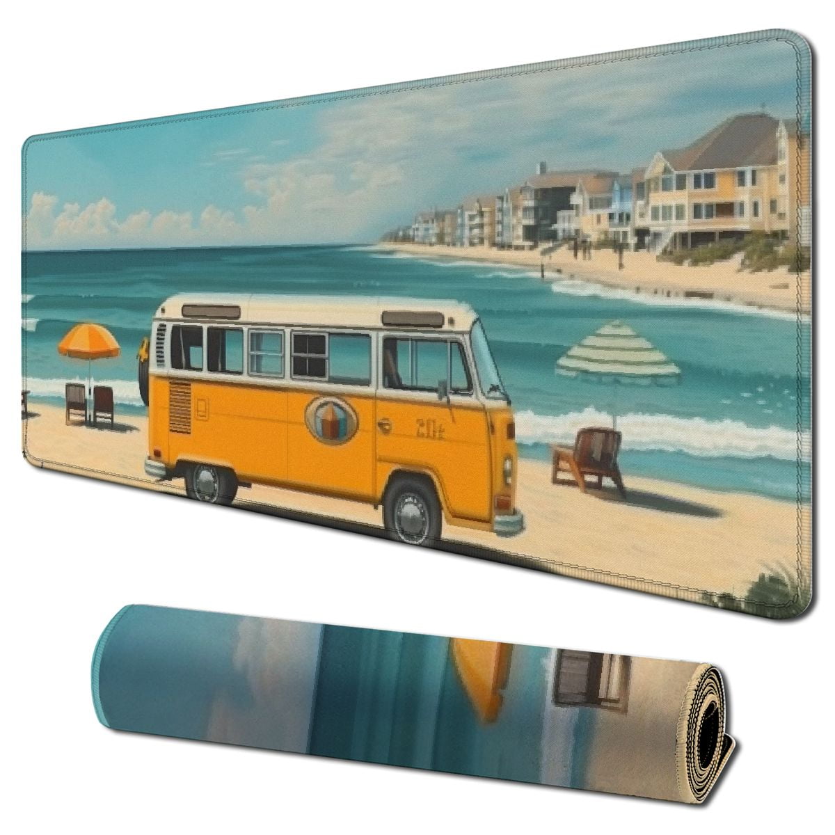 Bus Beach Seaside Scene Prints Large Office Gaming Mouse pad Strong ...