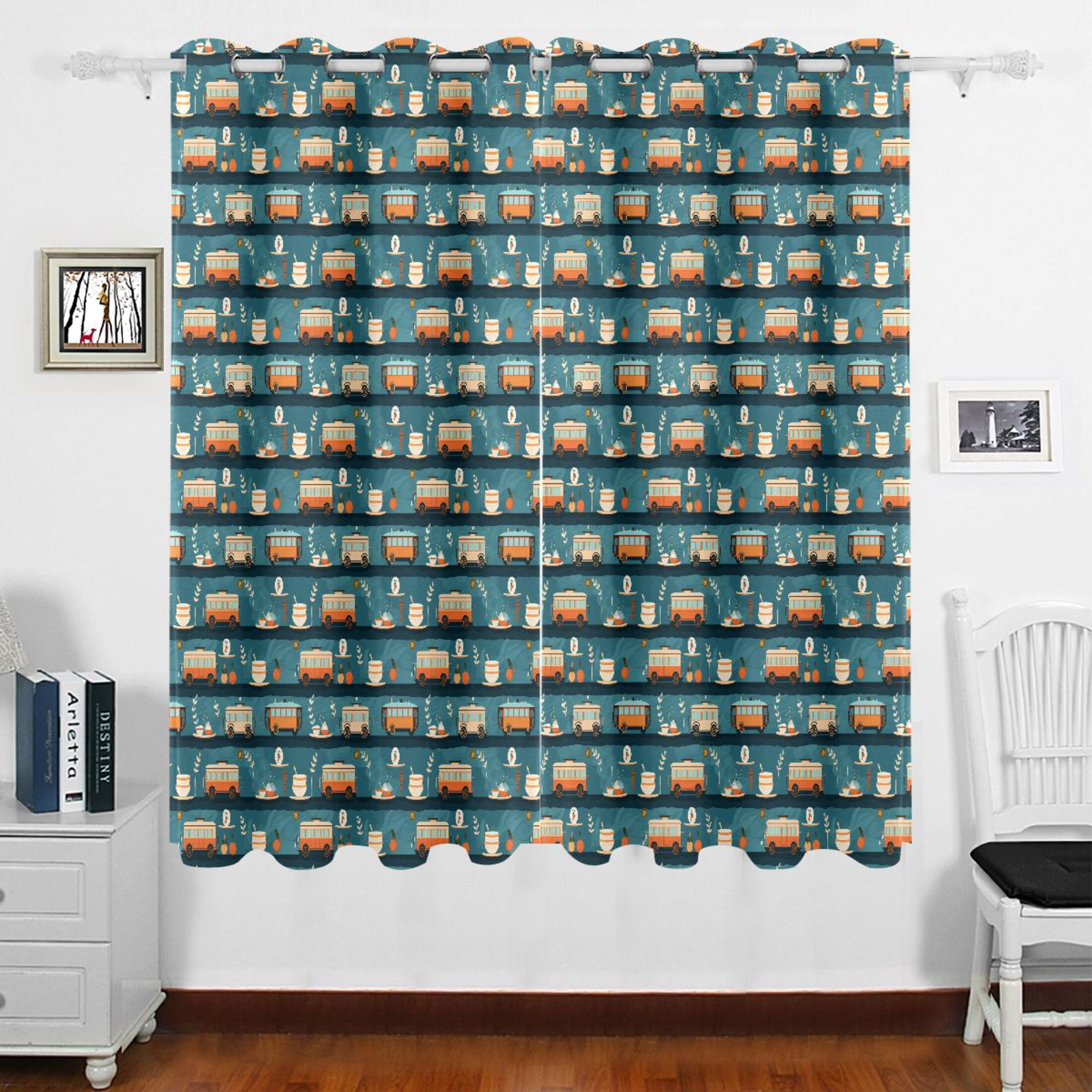 Bus Car Cup Fruit Blackout Curtains 63 inch Length 2 Panels Grommet ...