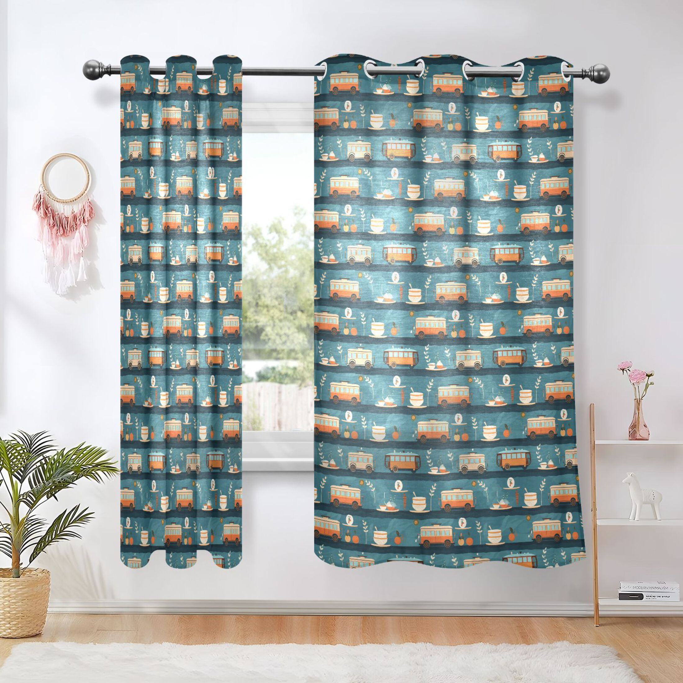 Bus Car Cup Fruit Sheer Curtains 2 Panels Set Grommet Drapes for ...