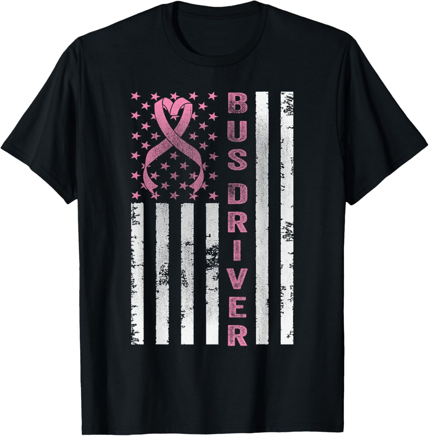 Bus Driver American Flag Pink Ribbon Breast Cancer Awareness T-Shirt ...