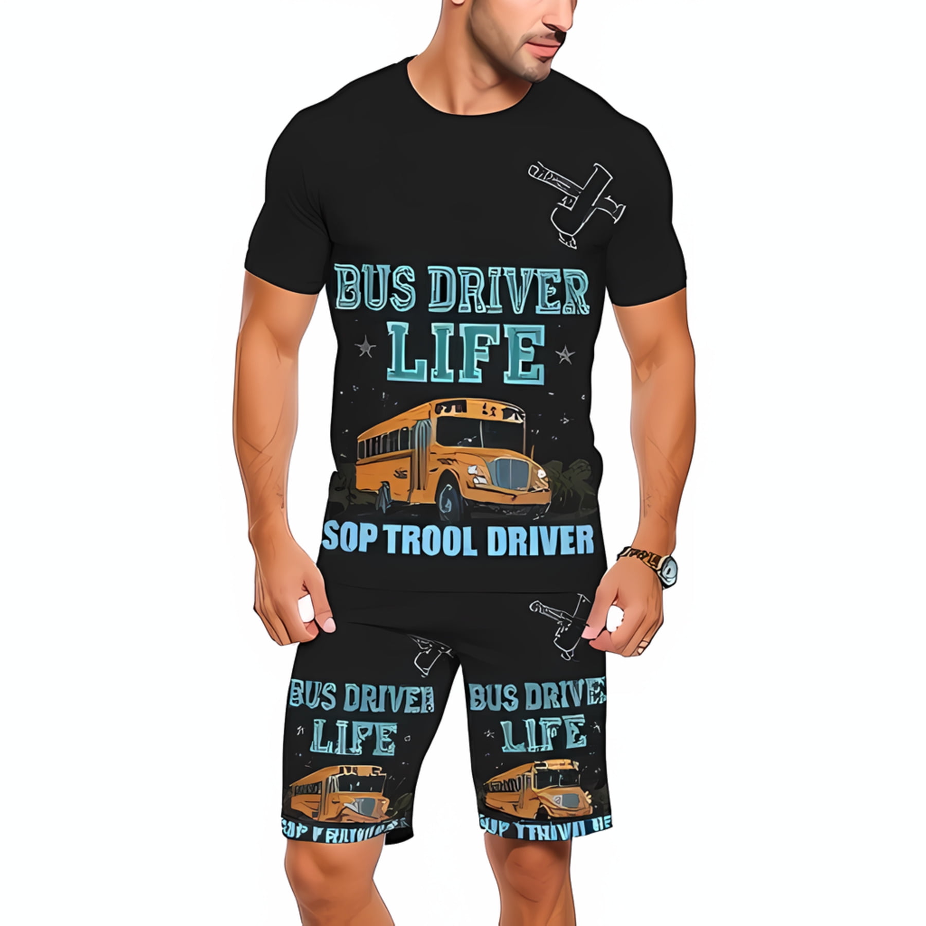 Bus Driver Life T-Shirt and Shorts Set - Fun Yellow School Bus Graphic ...