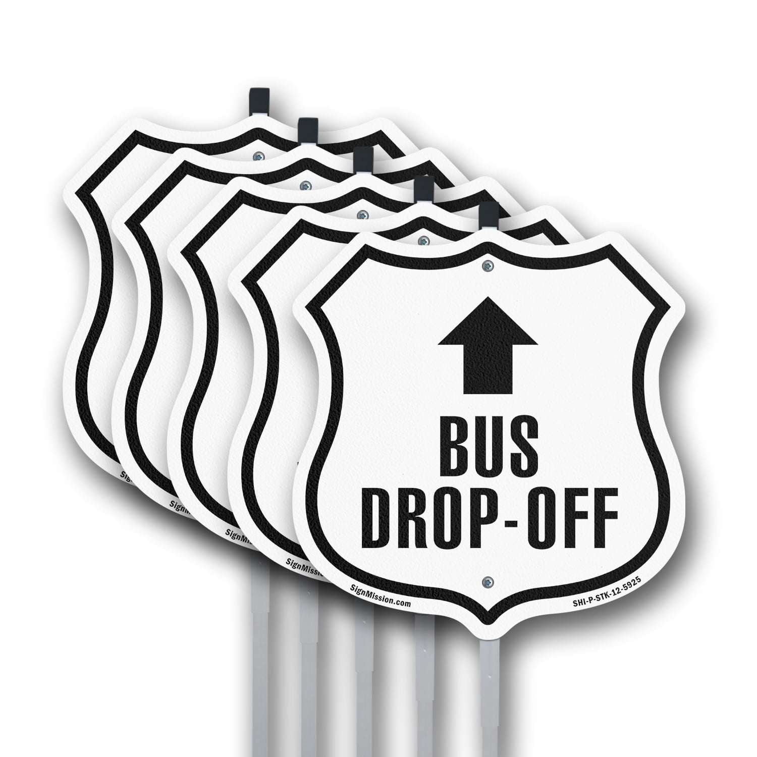 Bus Drop-Off Up (5 Pack) 12 inch X 12 inch Shield Shaped Rust-Free ...
